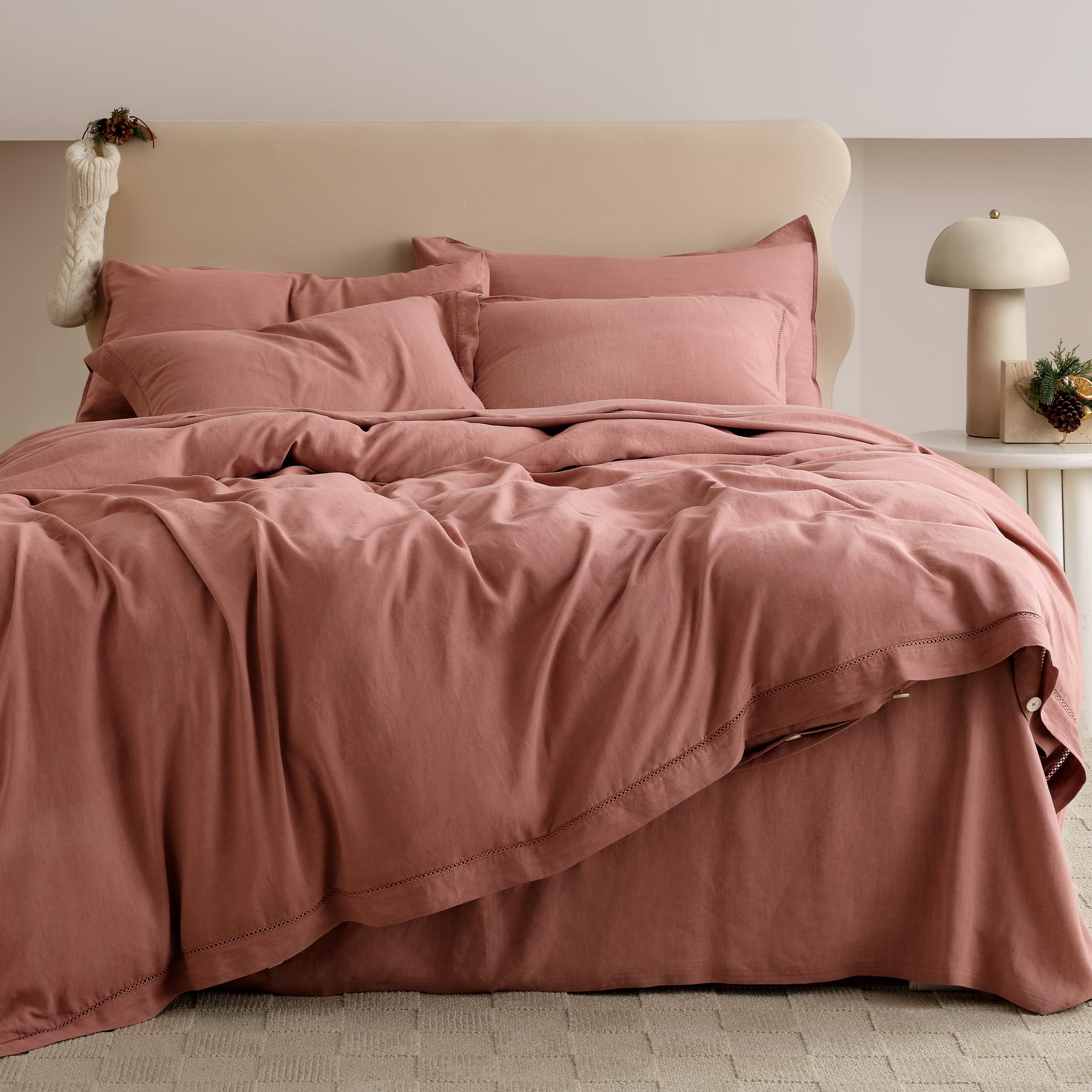 Double Stitch by Bedsure Linen Lyocell Duvet Cover Set - Breathable Duvet Cover Queen, Natural ...