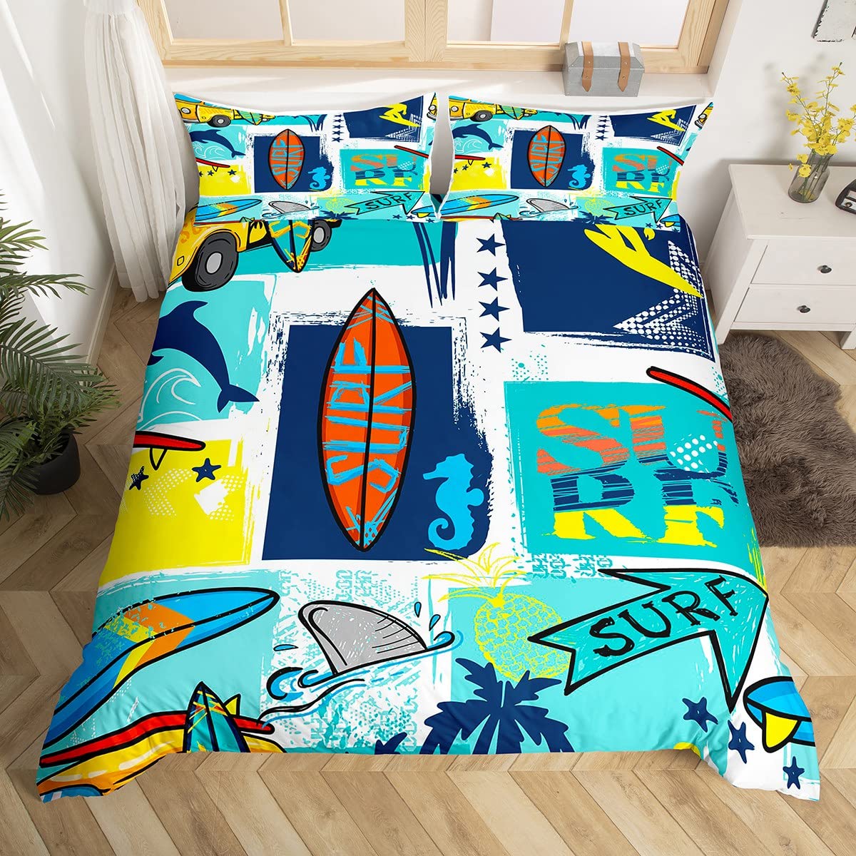 Amazon.com: Surfing Sports Duvet Cover Twin Size,Colorful Surf Themed ...