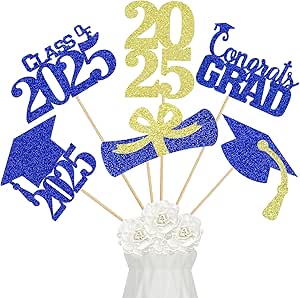 Amazon.com: 24Pcs 2025 Graduation Table Centerpieces Sticks Blue and Gold, Graduation Party ...