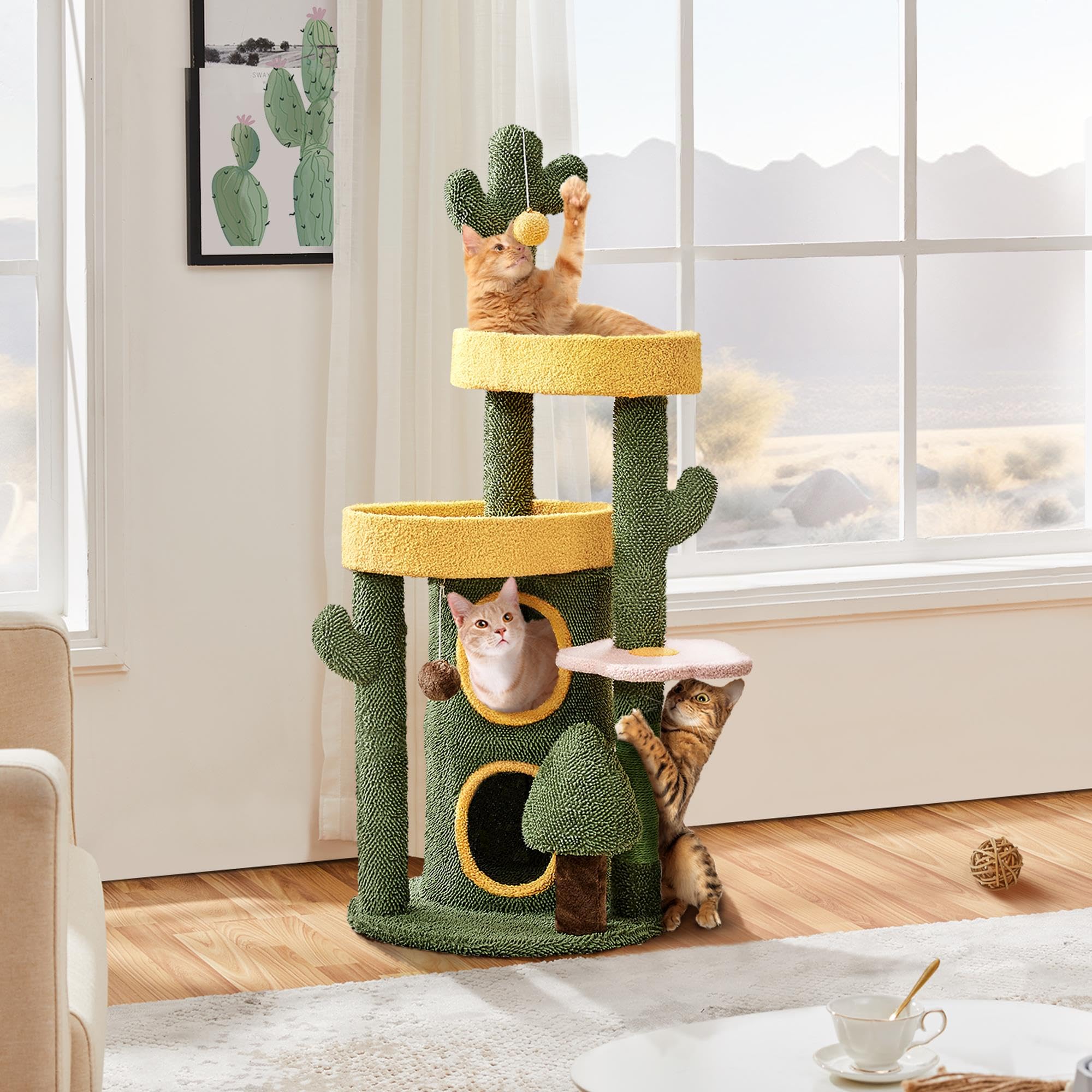 Snapklik.com : Cactus Cat Tree, 48.5 H Oasis-Themed Cat Tower For ...