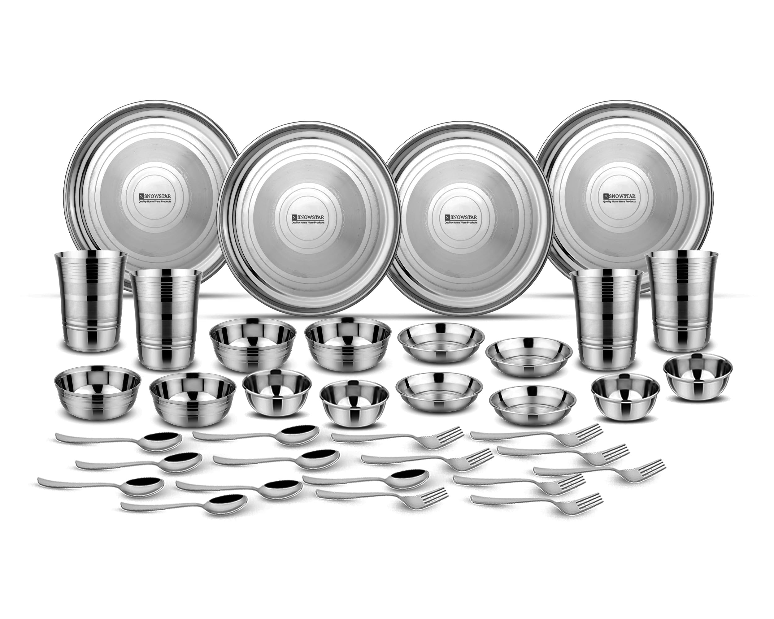 Snowstar Stainless Steel Dinner Set of 36-Pieces, Silver - Heavy Guage ...