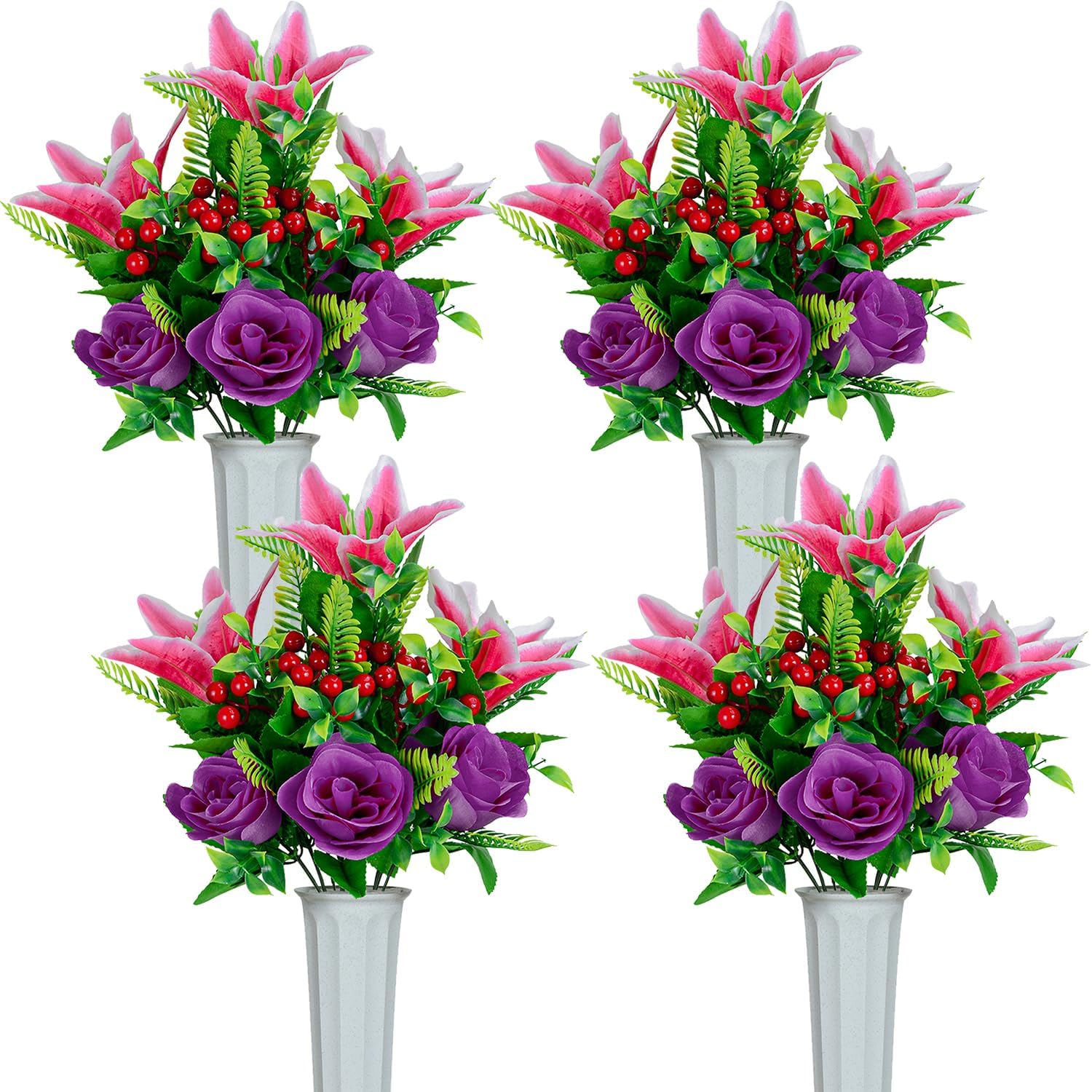Amazon.com: XONOR Artificial Cemetery Flowers for Grave, Set of 4 ...