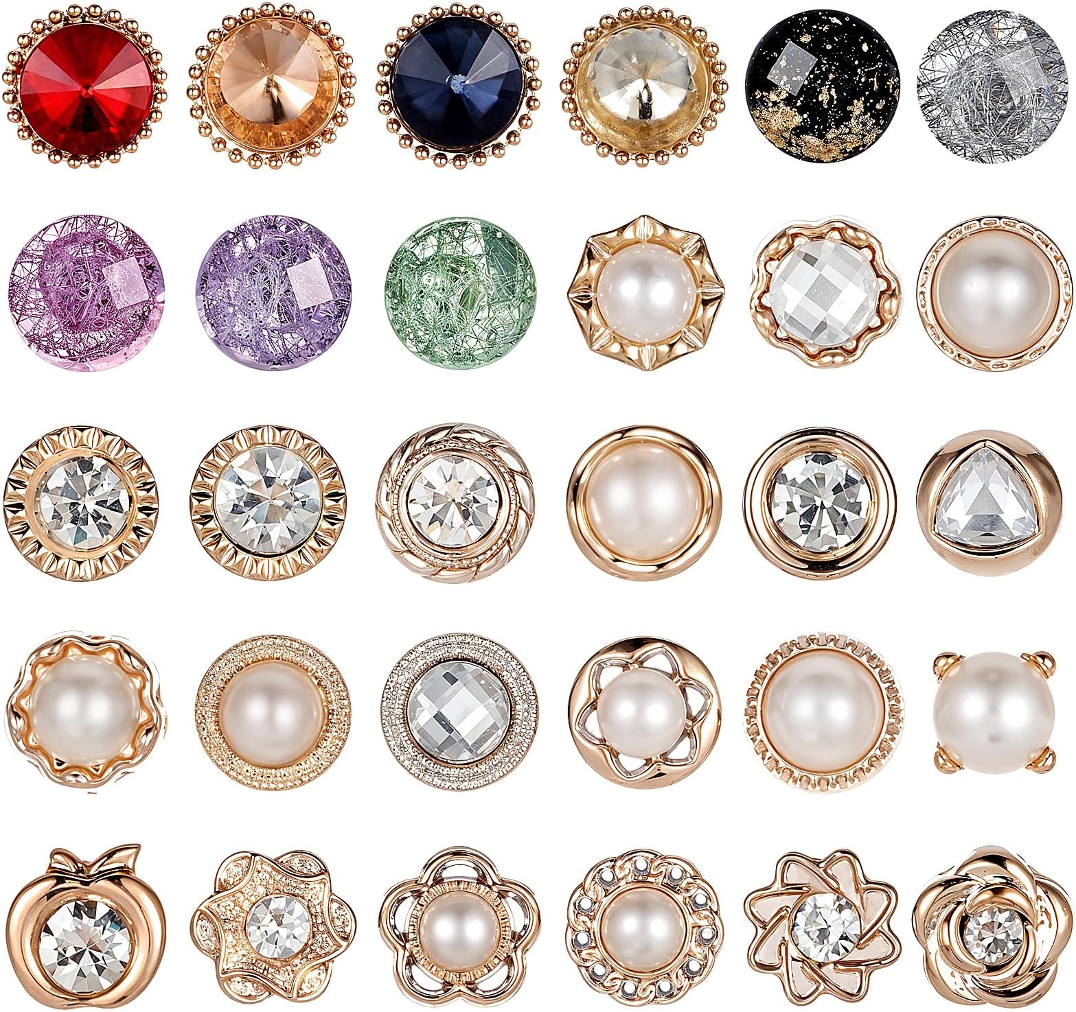 Mabor 30 Sets Pearl Rhinestone Button Pins, No Sew Buttons, Cover up ...