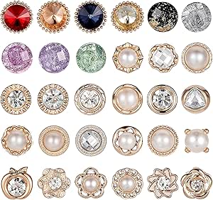 Mabor 30 Sets Pearl Rhinestone Button Pins, No Sew Buttons, Cover up ...