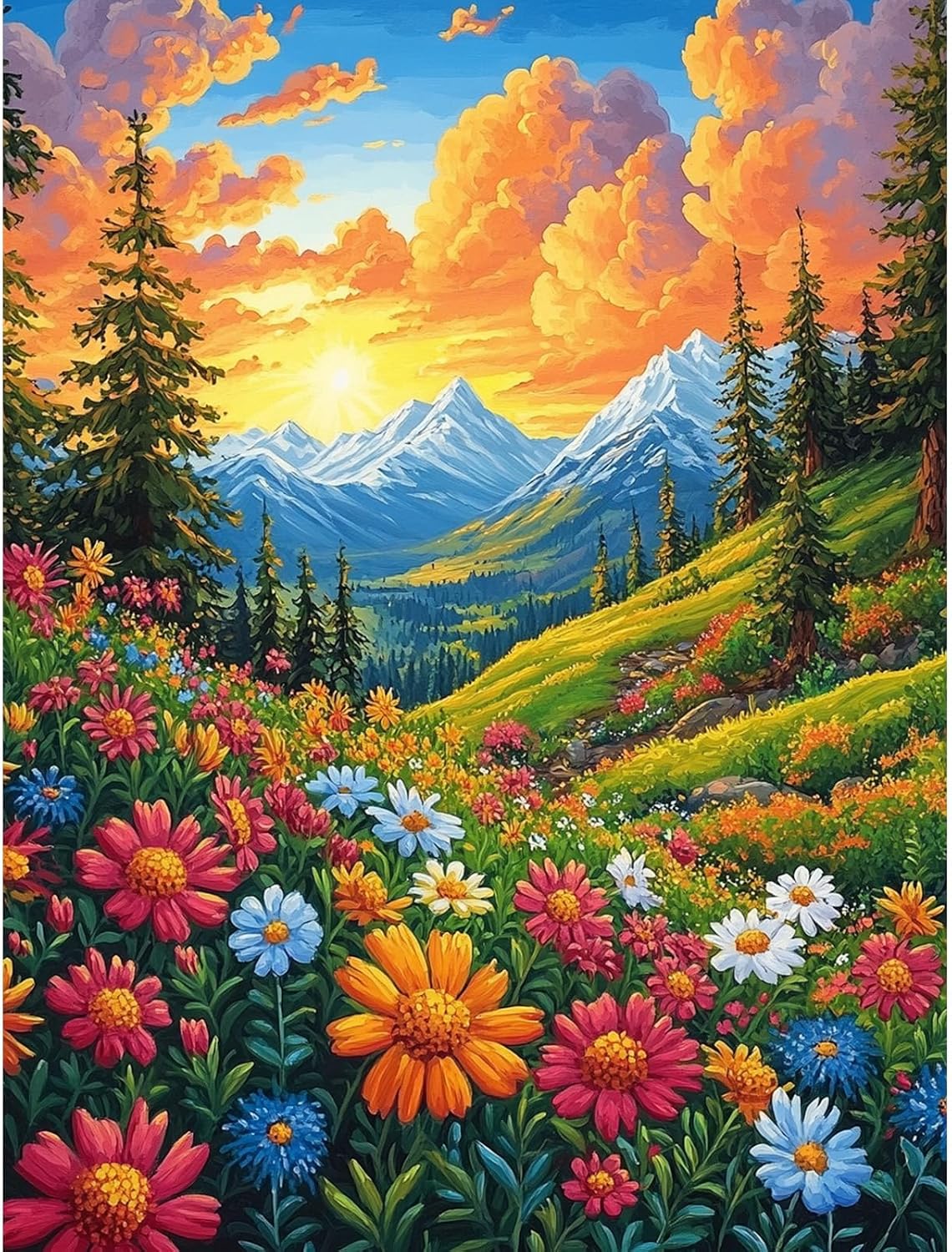 Amazon.com: NEWENMO Landscape Paint by Numbers Kit for Adults, Flowers ...