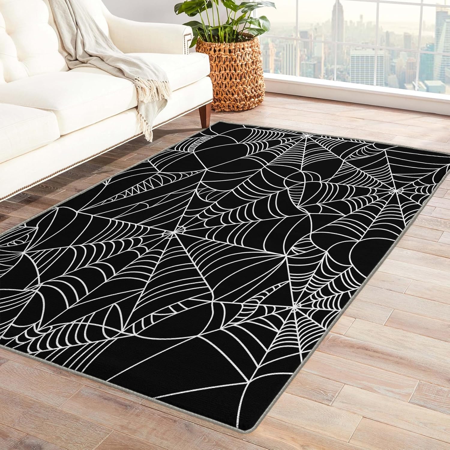 Amazon.com: Spider Web Rug 4x6 ft, Halloween Area Rug, Black and White ...