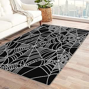 Amazon.com: Spider Web Rug 4x6 ft, Halloween Area Rug, Black and White ...