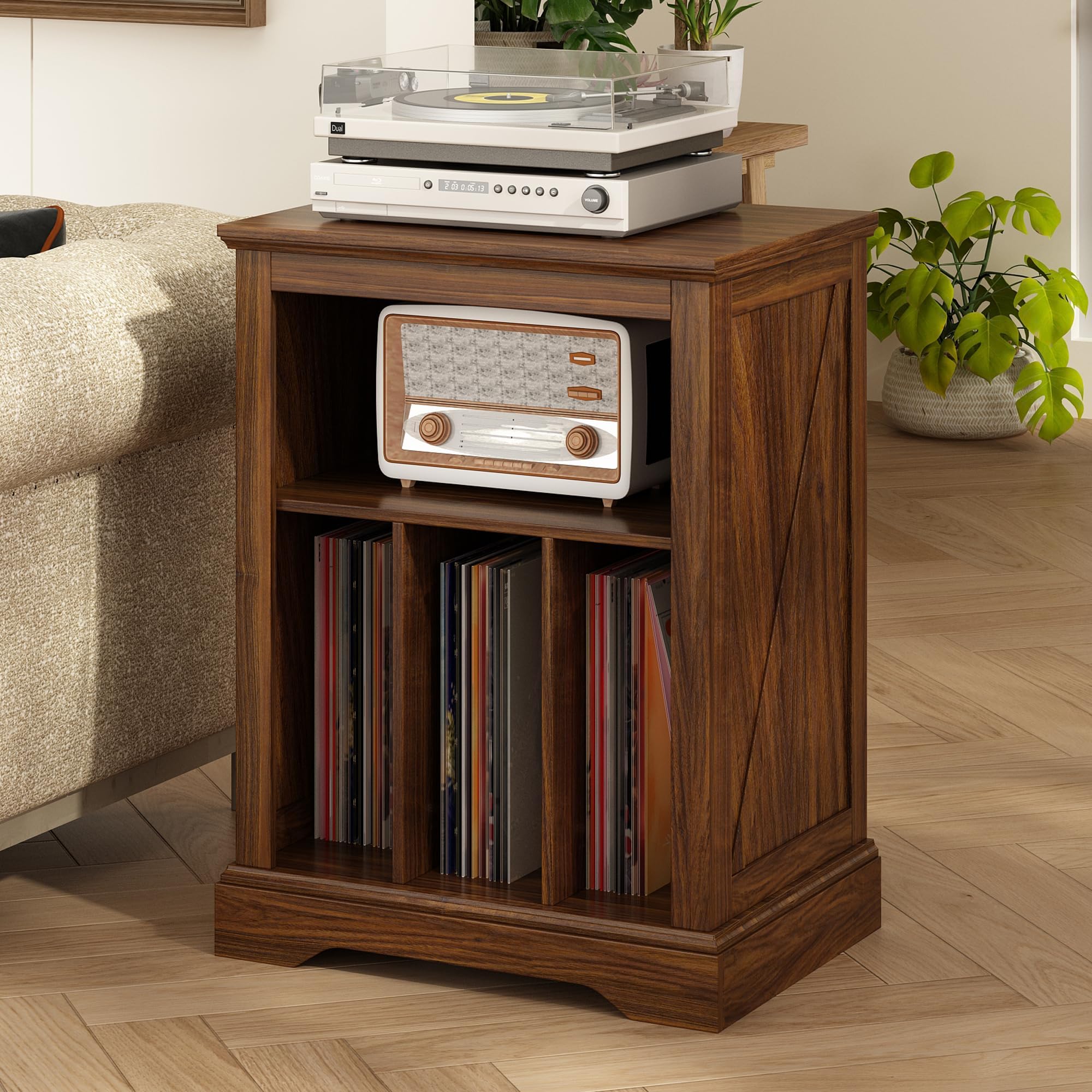Amazon.com: PLOOHT Large Record Player Stand 3-Tier Rustic Brown Vinyl ...