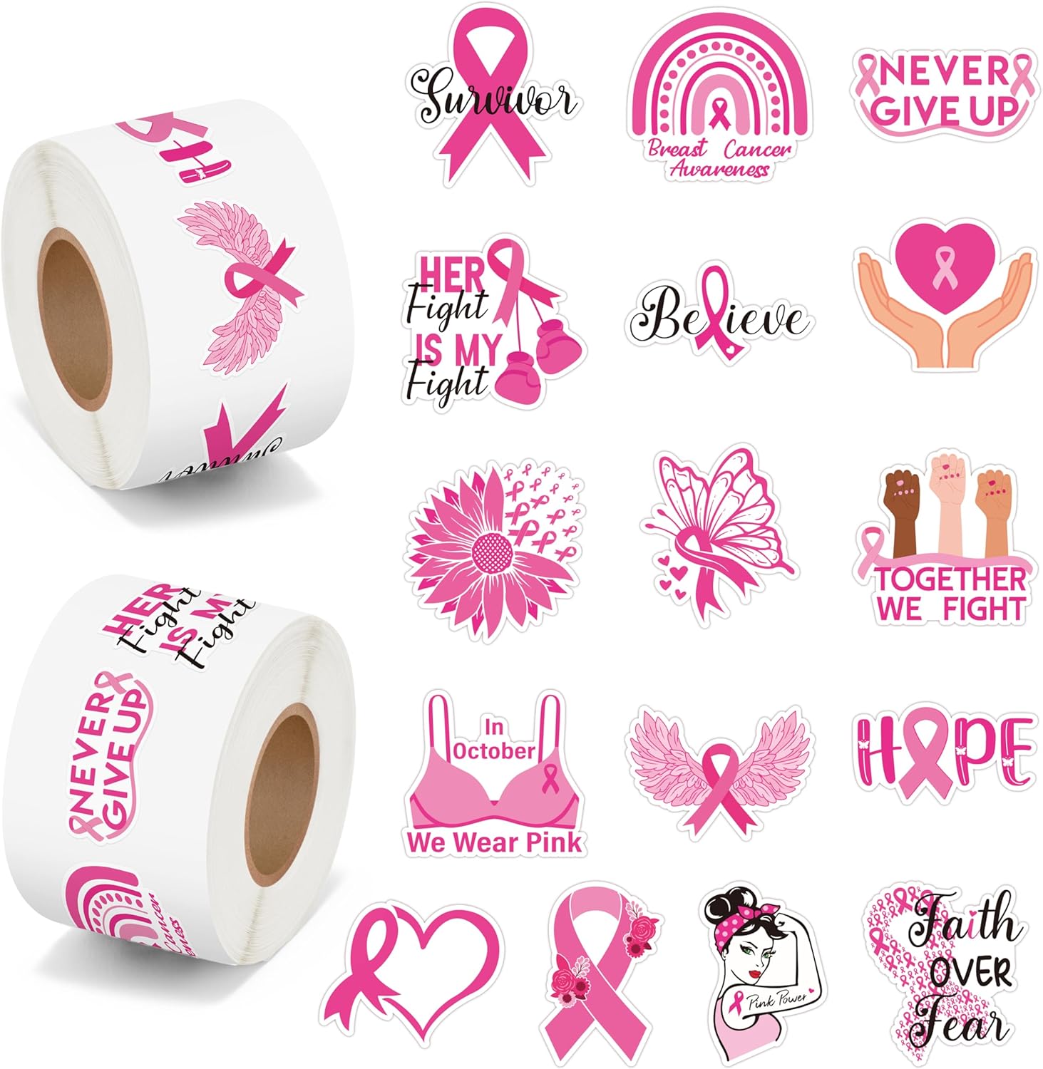 Amazon.com: BeYumi Breast Cancer Awareness Stickers - 1000Pcs Breast ...