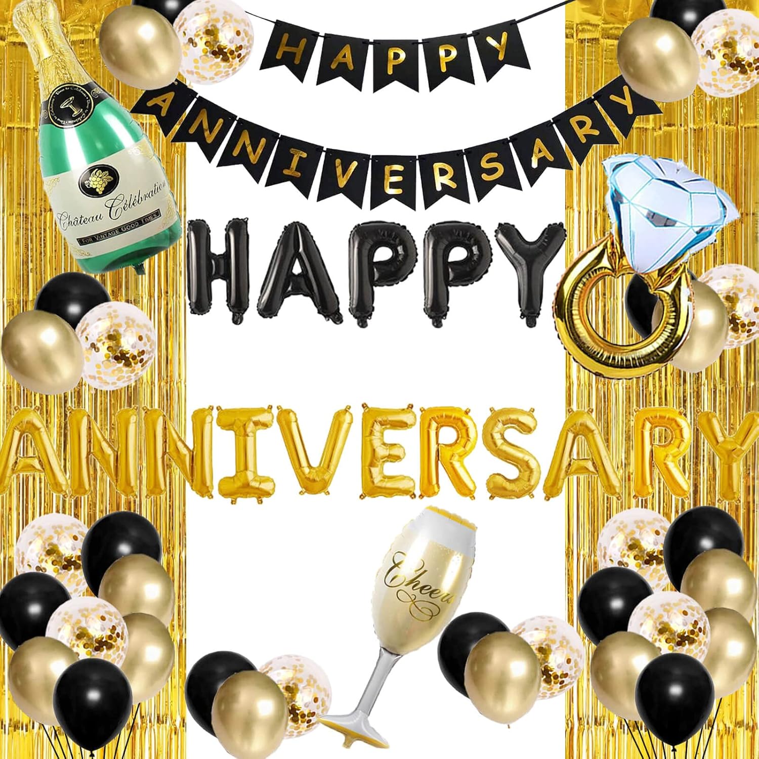 Amazon.com: Happy Anniversary Decoration Gold Anniversary Party ...