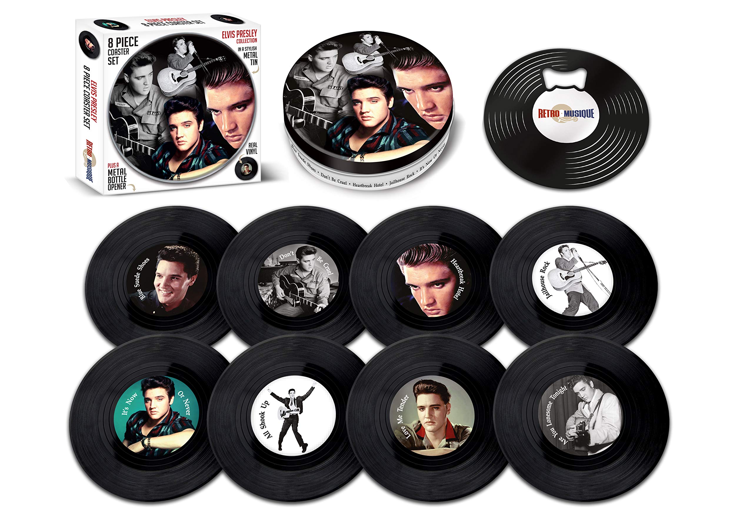 Buy Elvis Presley - 8 Piece Mini Vinyl Record Coaster Set with Tin ...