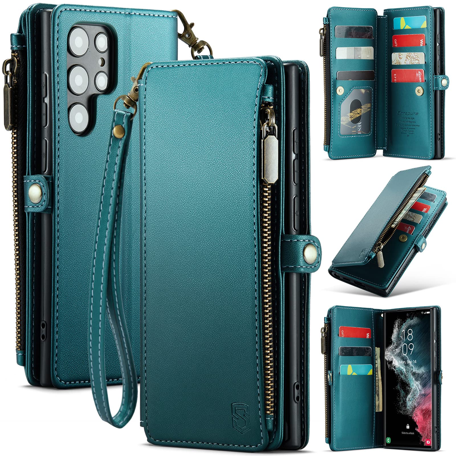 Amazon.com: Strapurs Compatible with Galaxy S22 Ultra Case Wallet with Card Holder【RFID Blocking ...