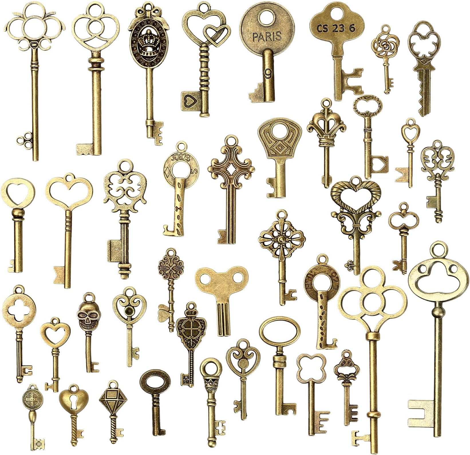 125Pcs Antique Bronze Vintage Skeleton Key Charms DIY Necklace Pendant ...