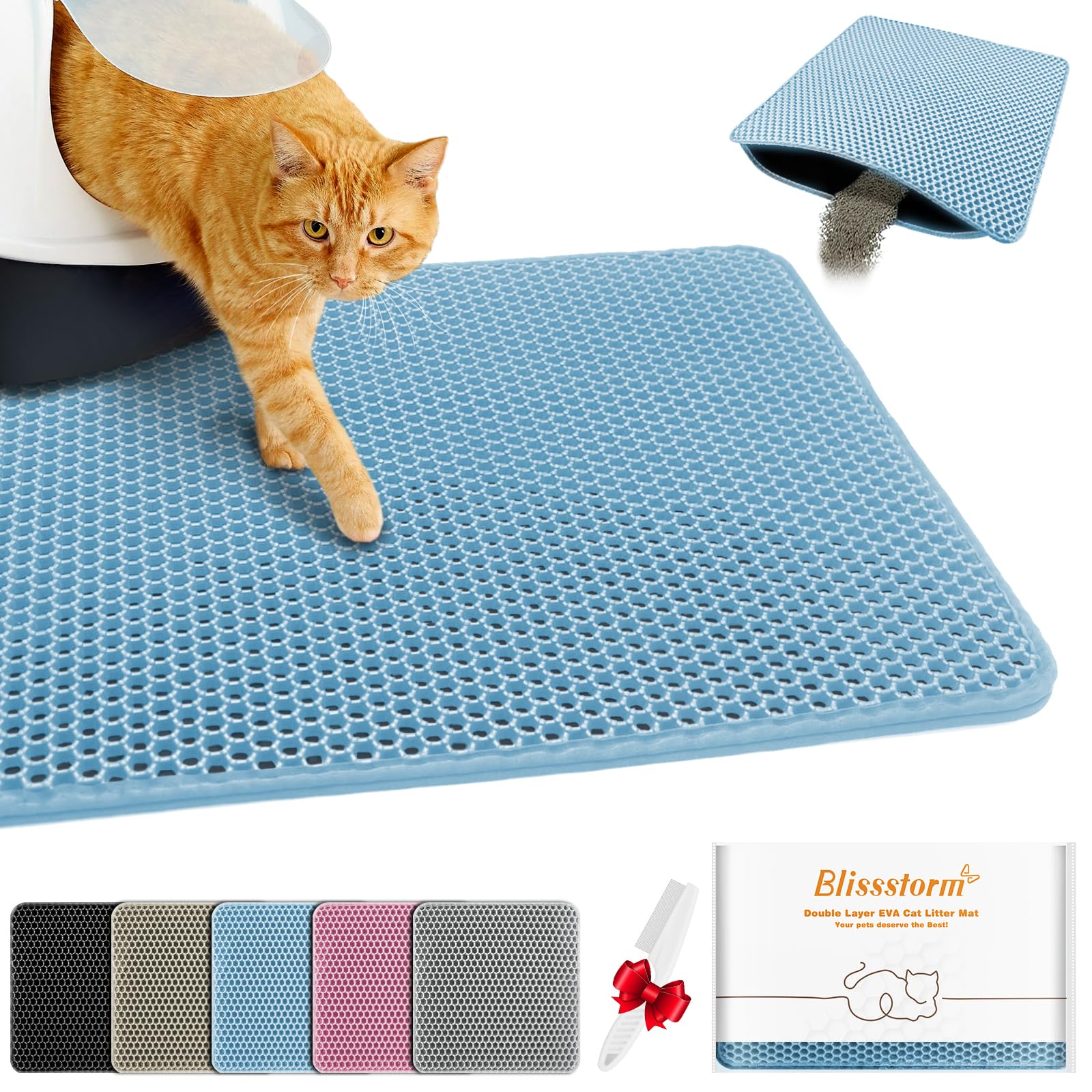Amazon.com: Waterproof Cat Litter Mat, Double Layer EVA, Odor-Free ...