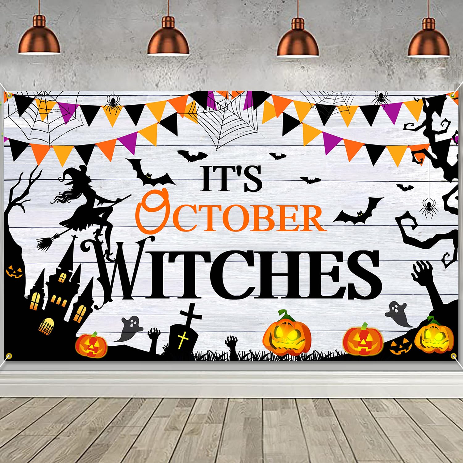 Amazon.com: PTFNY It's October Witches Backdrop Banner Witch ...