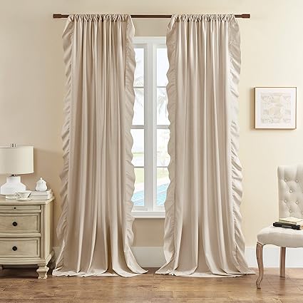 Amazon.com: Light Tan Ruffle Curtains 108 Inches Long for Living Dining ...