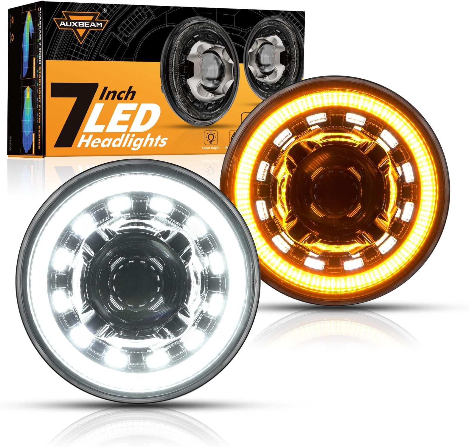 Amazon.com: Auxbeam 7 Inch LED Headlights Round H6024 with DRL & Turn ...