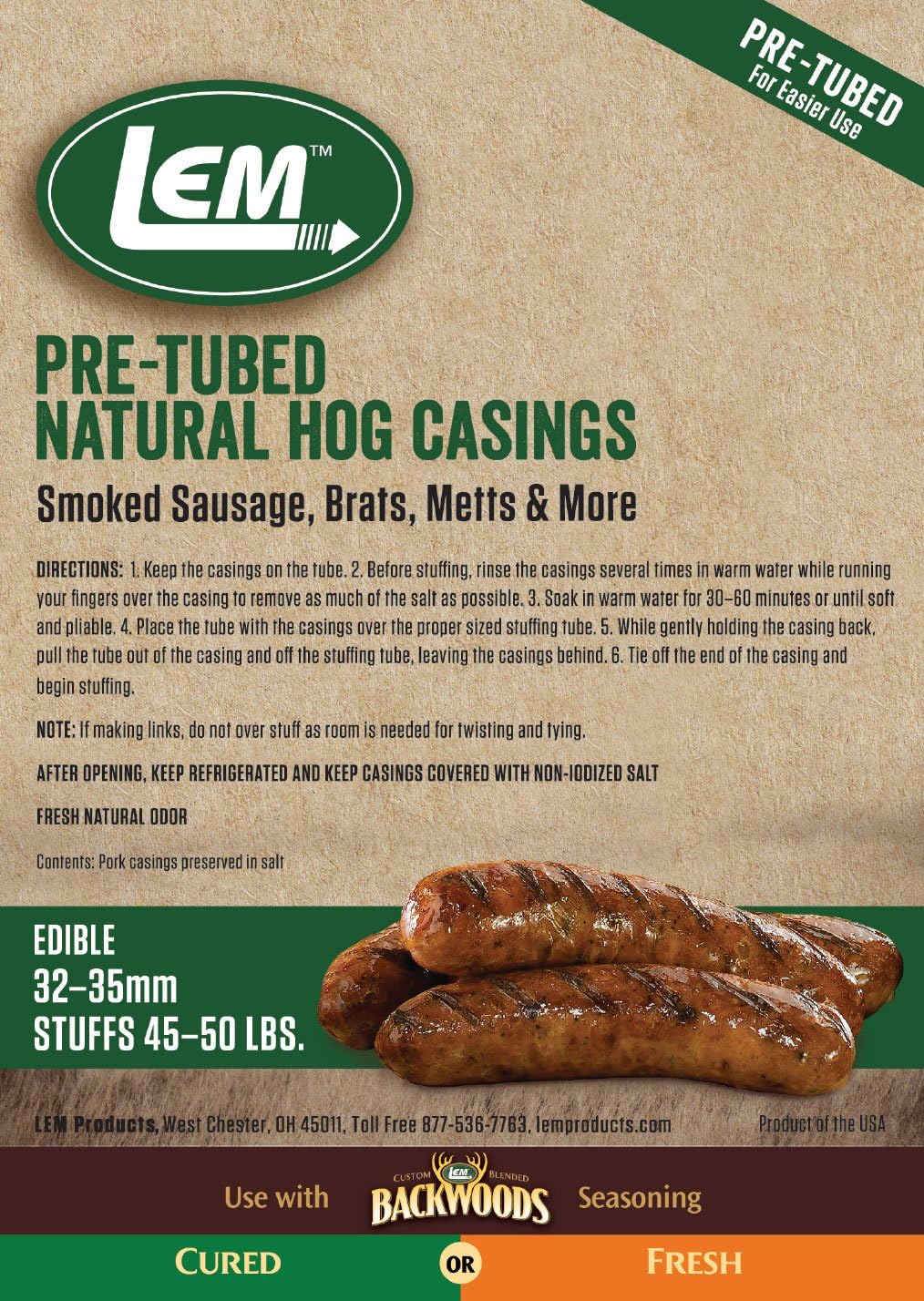 Amazon.com: LEM Products 1241 Pre-Tubed Hog Casings : Grocery & Gourmet ...
