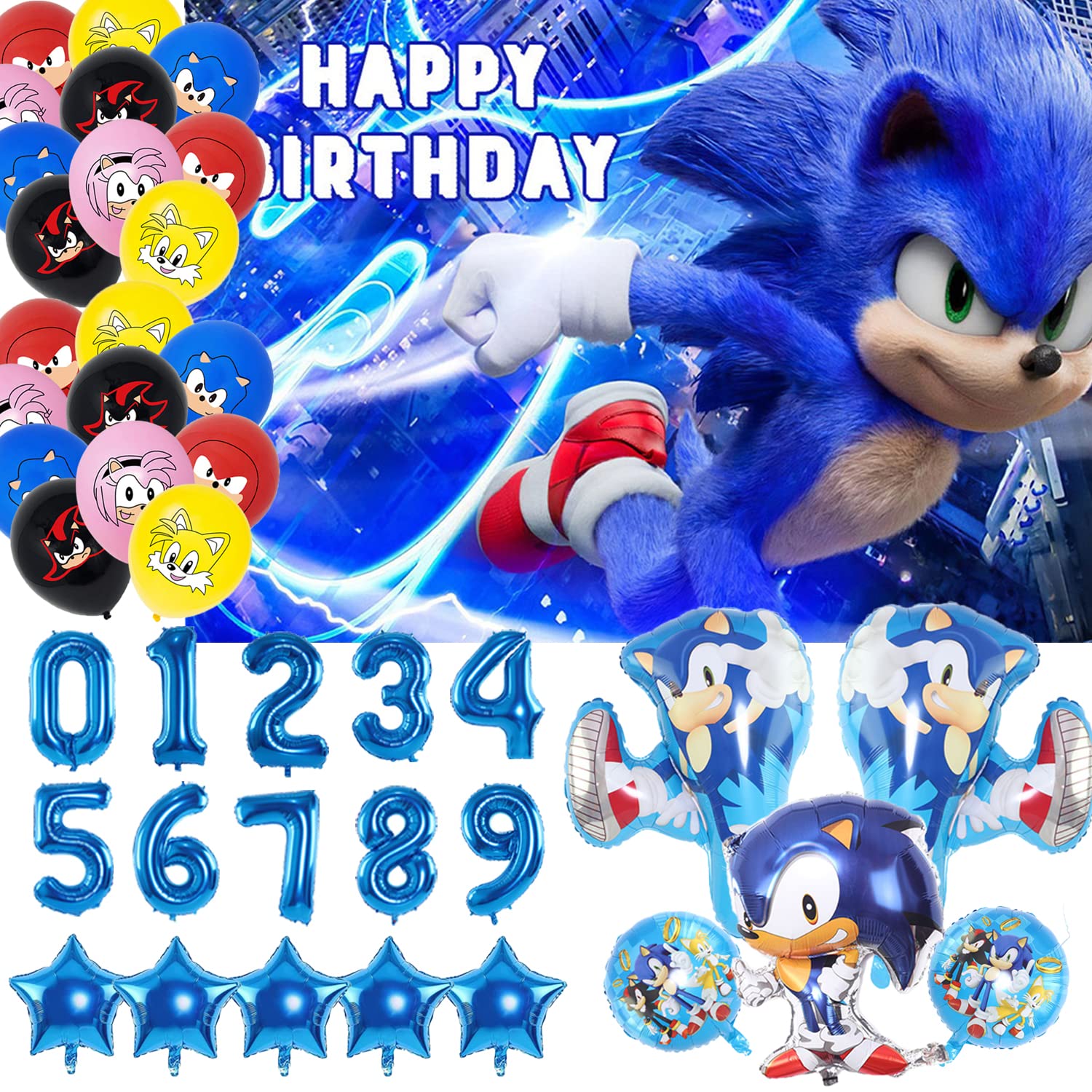 Buy 41 Pcs Sonic Birthday Party Supplies,Sonic Backdrop Balloons Party ...