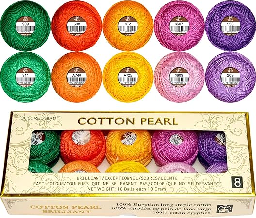 Amazon.com: Double Mercerized Egyptian Long Staple Cotton Pearl Thread Ball 10 Grams Rainbow ...