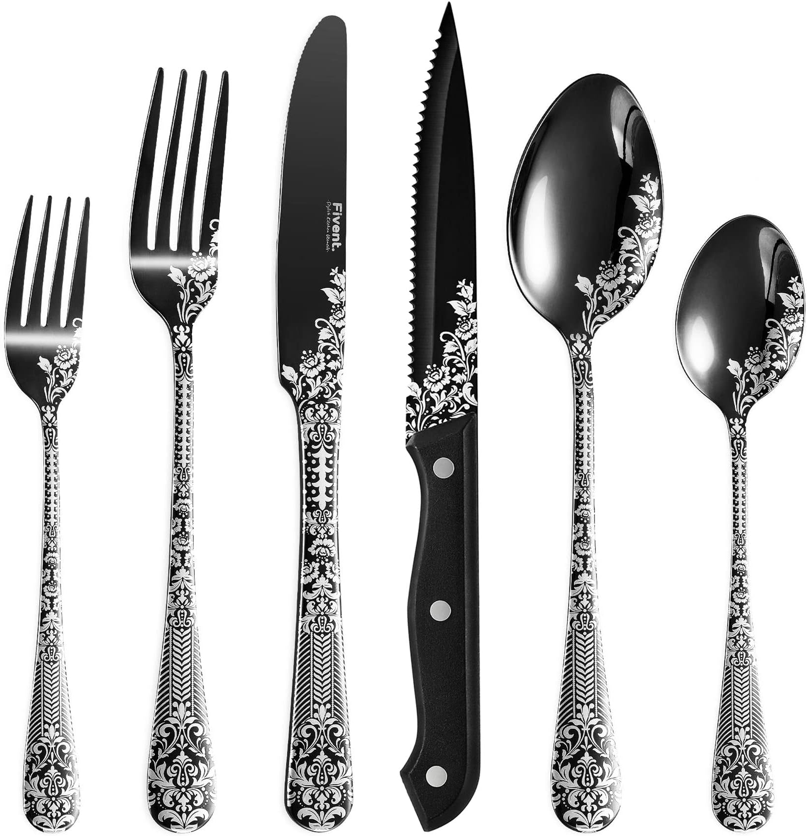 Amazon.com | Vilihkc 20 piece Peony Flower Pattern Design Silverware ...
