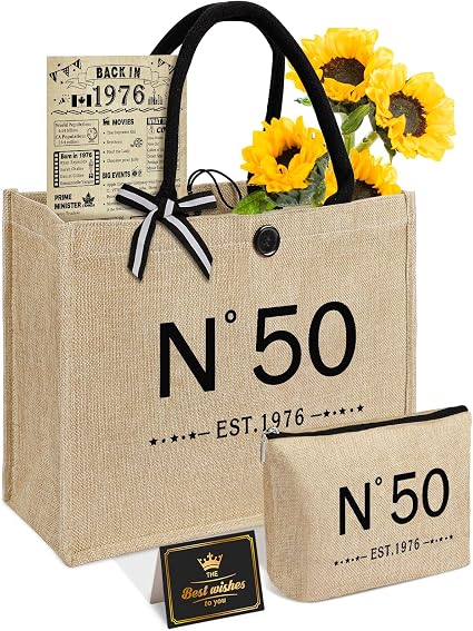 50th Birthday Gifts for Women Jute Tote Bag, Vintage N°50 Burlap ...