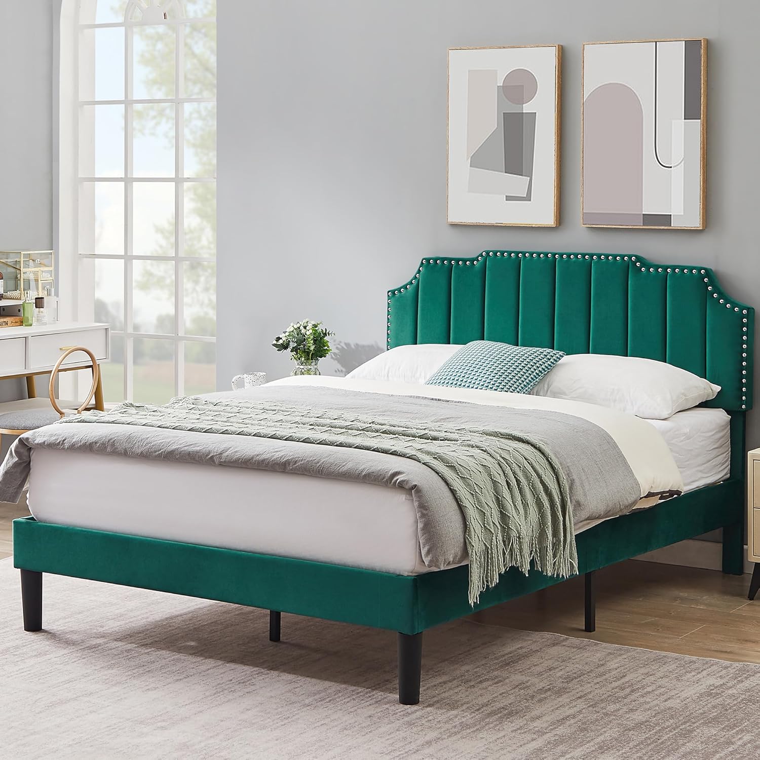 Amazon.com: VECELO Queen Bed Frame Upholstered Platform with Tufted ...