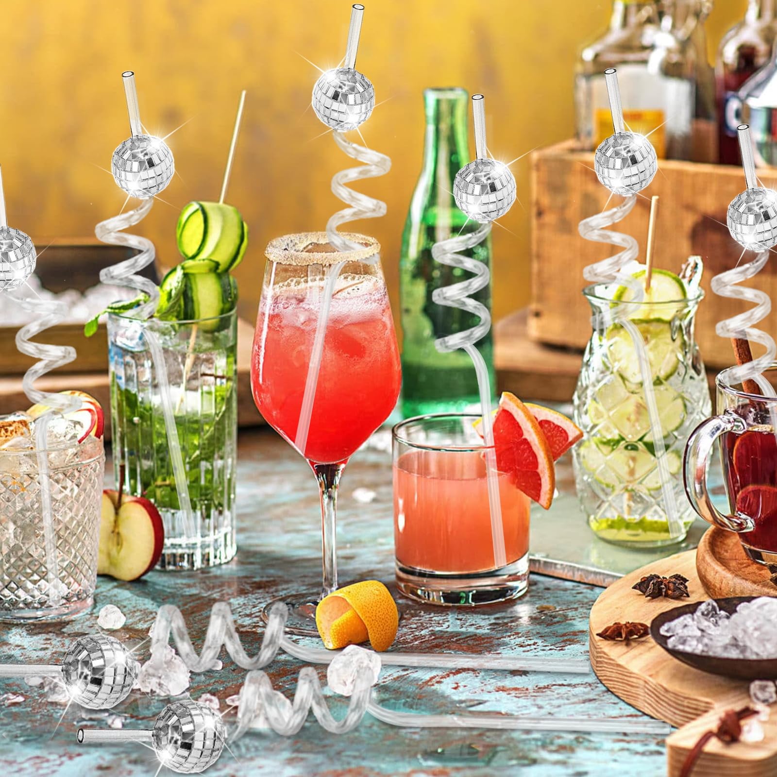 Snapklik.com : Disco Ball Straws 12pcs Reusable Mirror Balls Straws ...