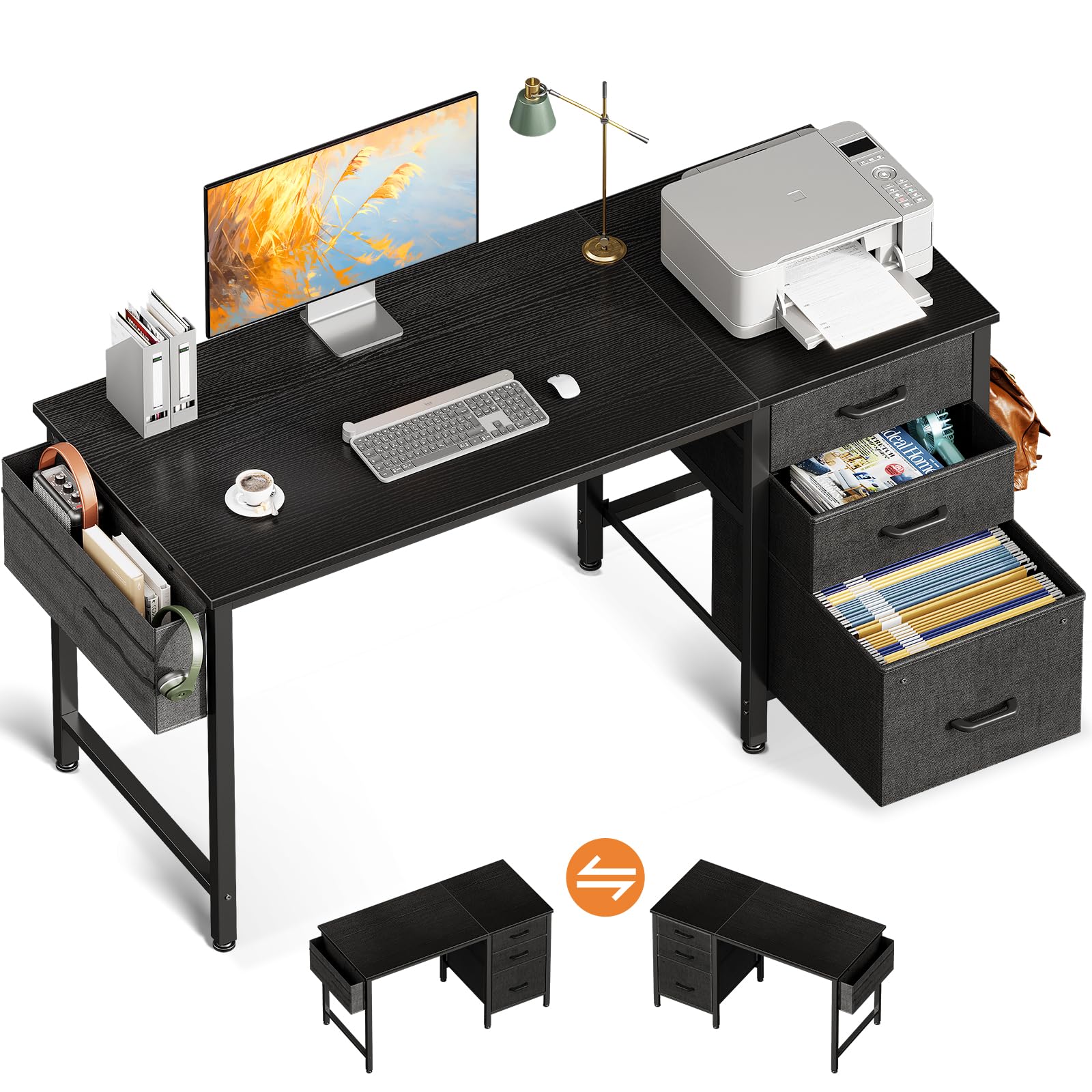 Amazon.com: Casaottima 48-Inch Small Computer Desk with Fabric Drawers ...