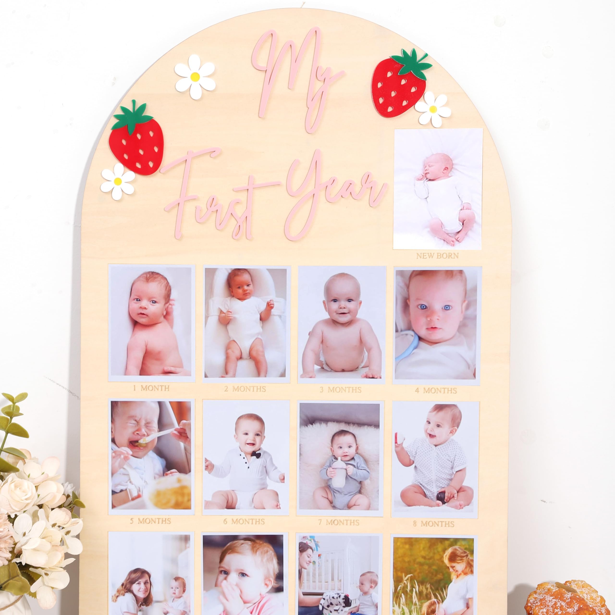 Amazon.com: Rweseo One Year Of Wood Photo Board - Strawberry 1st ...