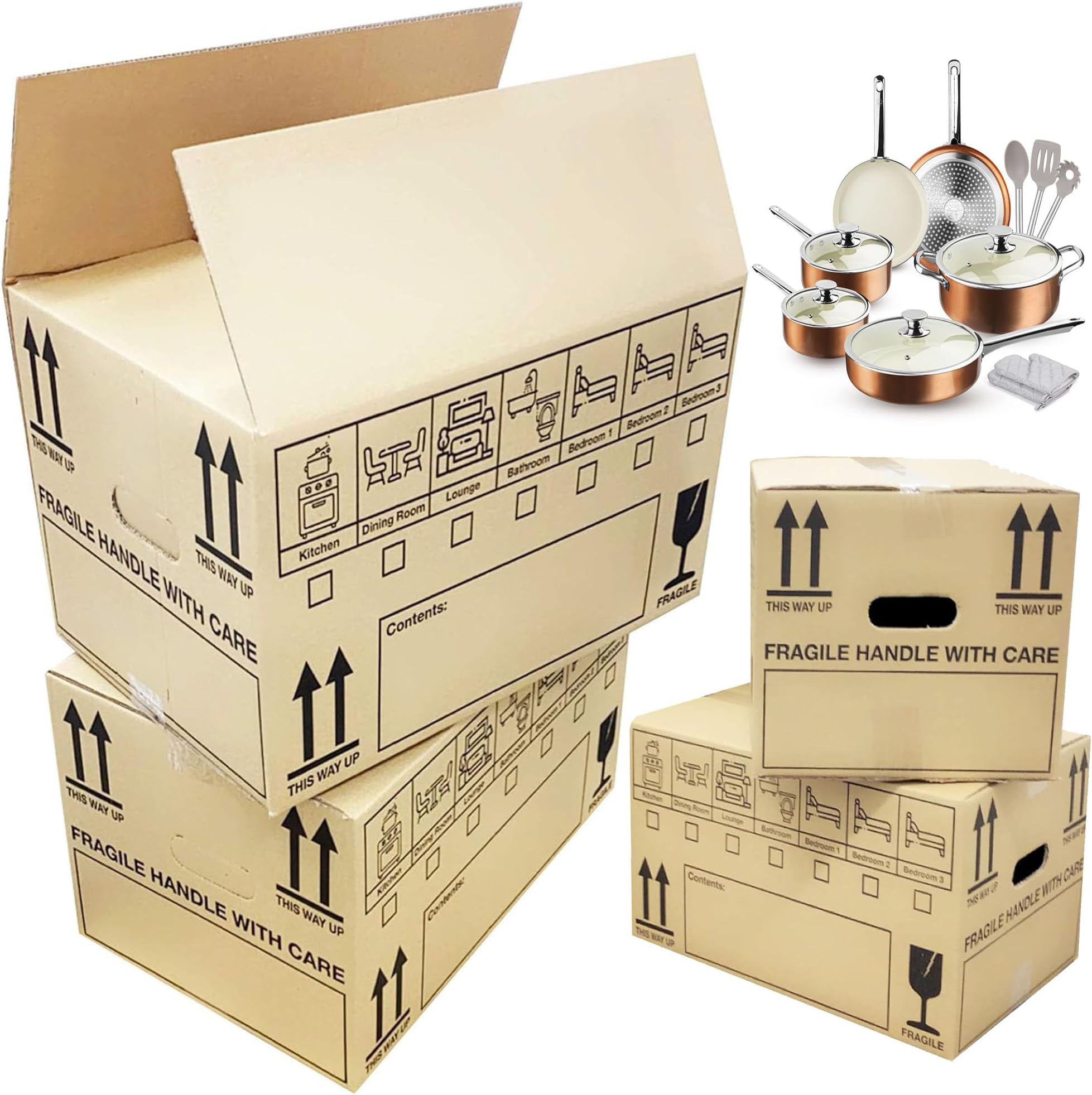 10 x Printed Room List Cardboard House Moving Boxes - Removal Packing ...