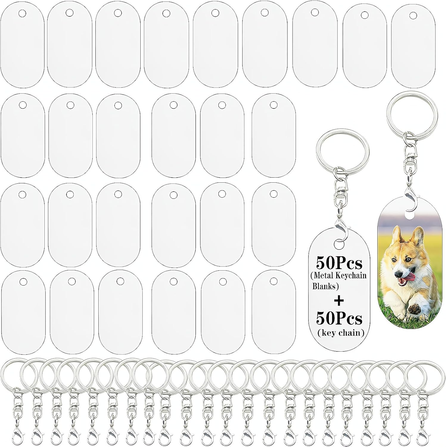 Amazon.com: 50pcs Metal Sublimation Keychain Blanks,Sublimation Blanks ...