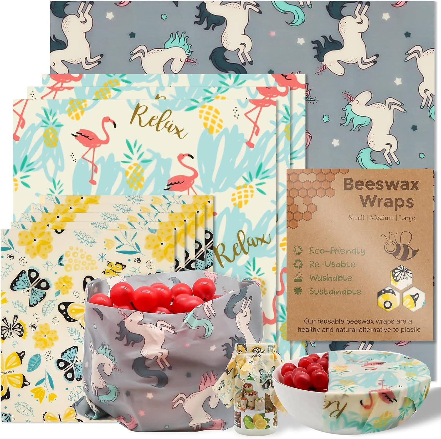 Amazon.com: Reusable Beeswax Food Wraps Assorted 9 Pack by Eco Glow ...