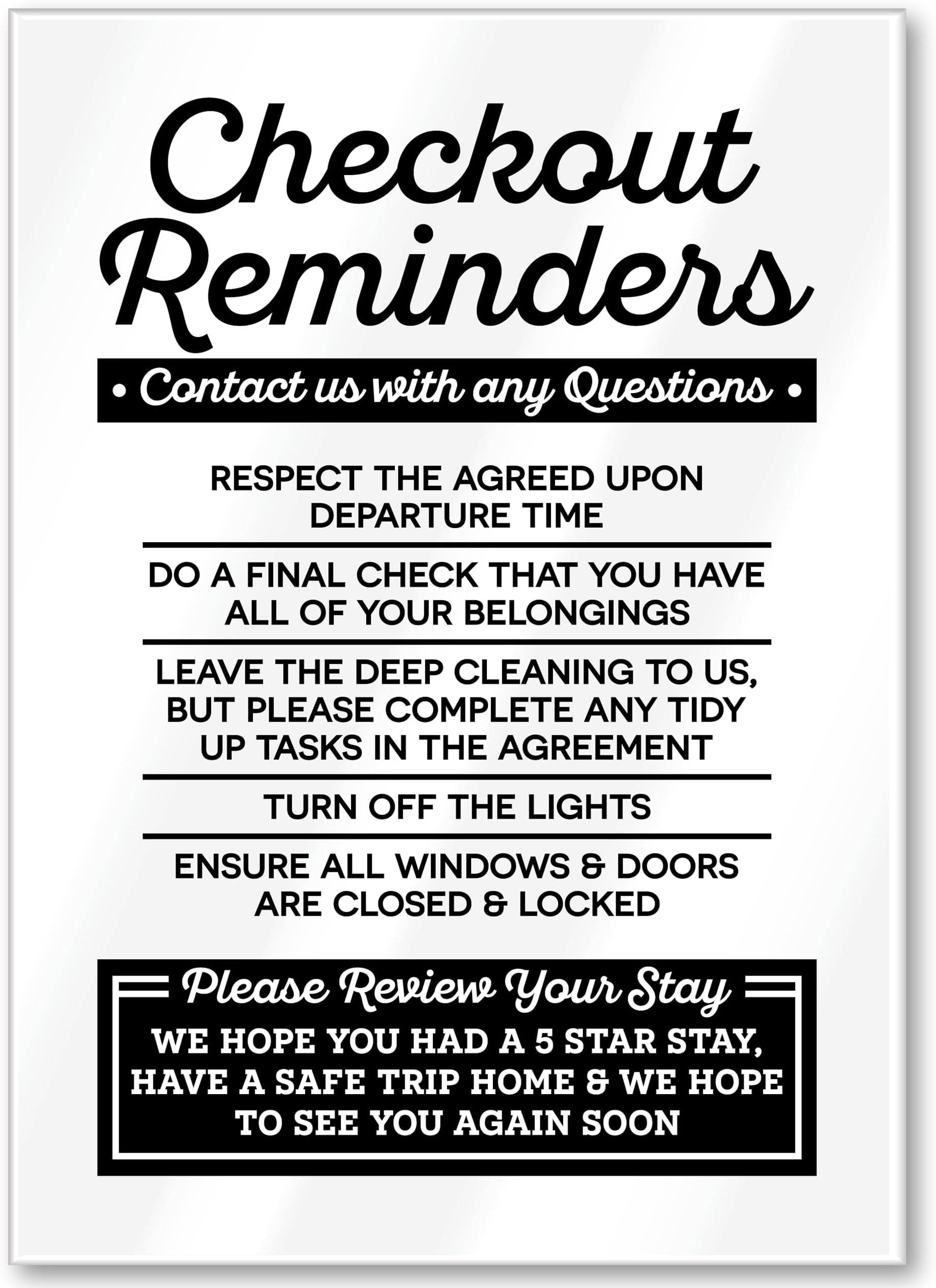 Amazon.com: Acrylic Checkout Reminders Sign Compatible with Airbnb ...