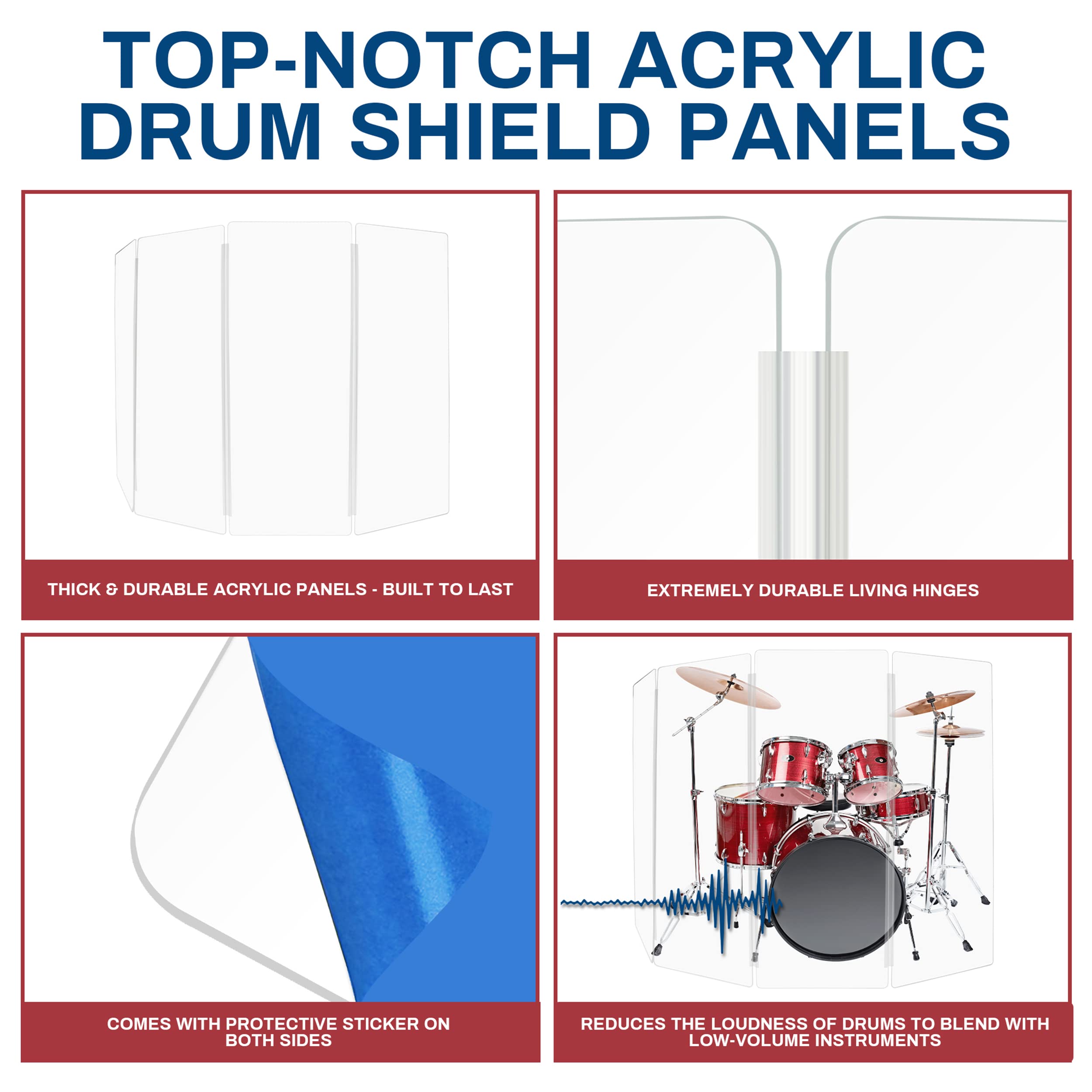 Snapklik.com : Drum Shield 5ft w/Plastic Hinges, Comes W/ 4 Drum Panels ...