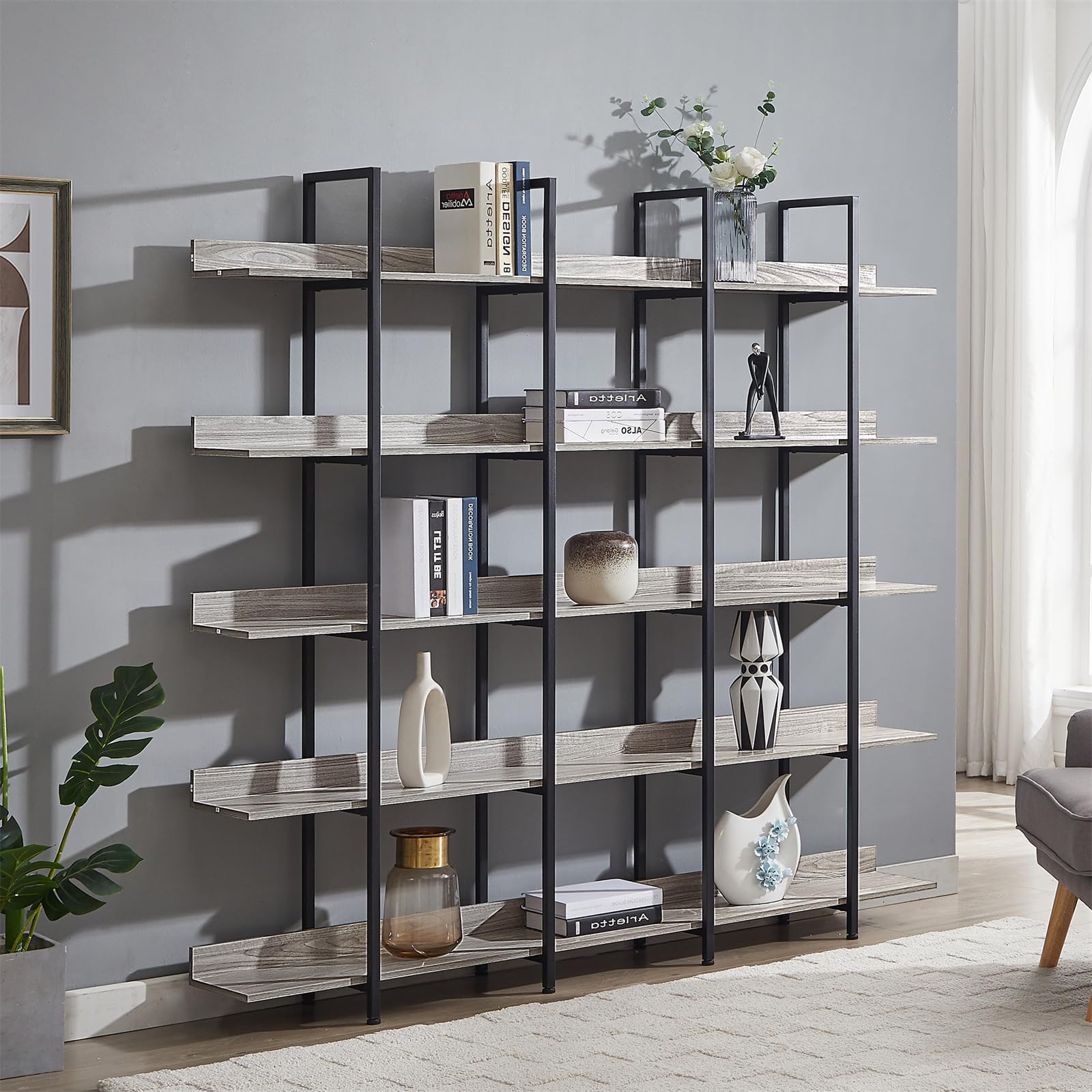 Amazon.com: LKJYBG 5-Tier Bookcase with Metal Frame Vintage Open ...