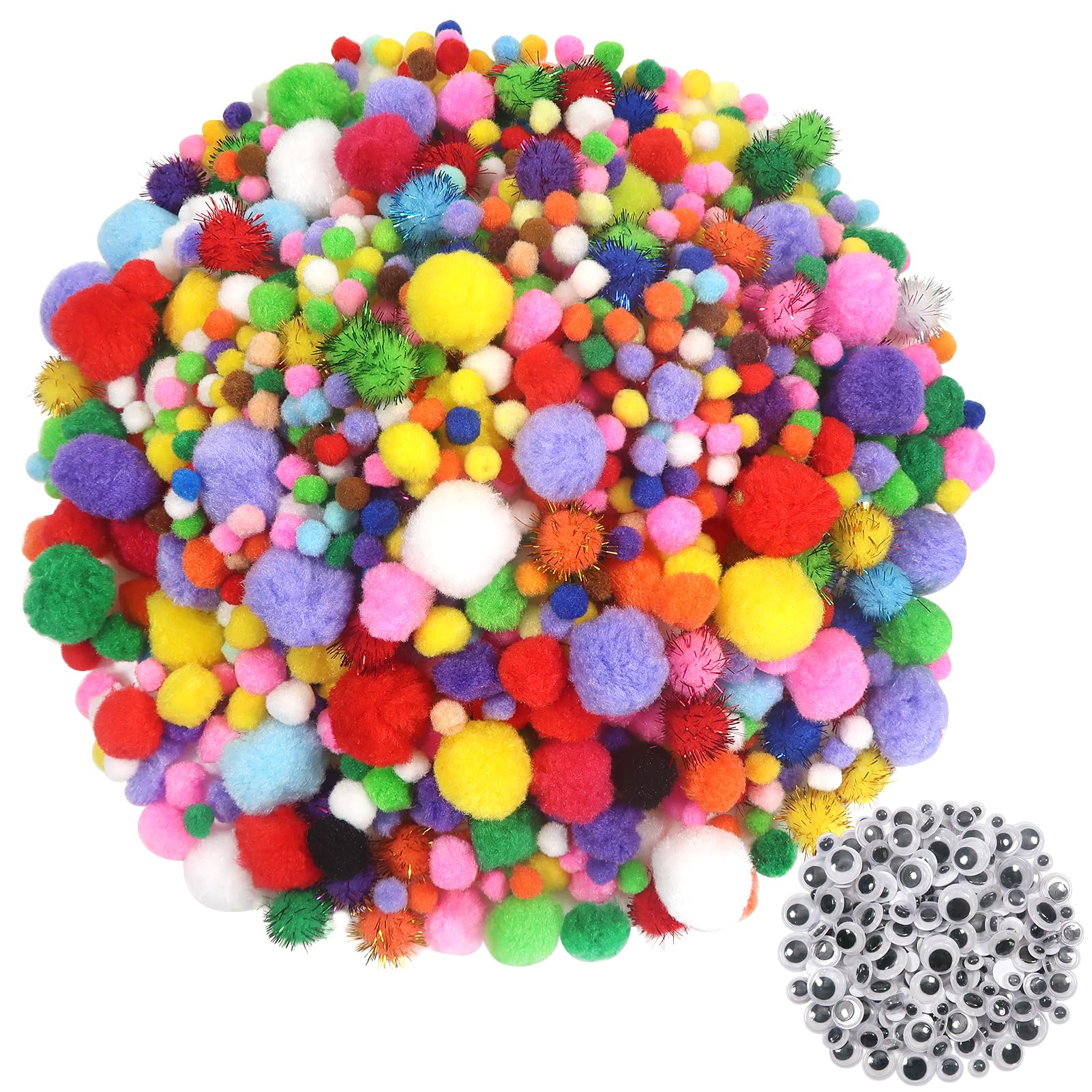 Kids Art Supplies 1900pcs Pom Poms Craft Kit With Googly Eyes - 1 Inch ...