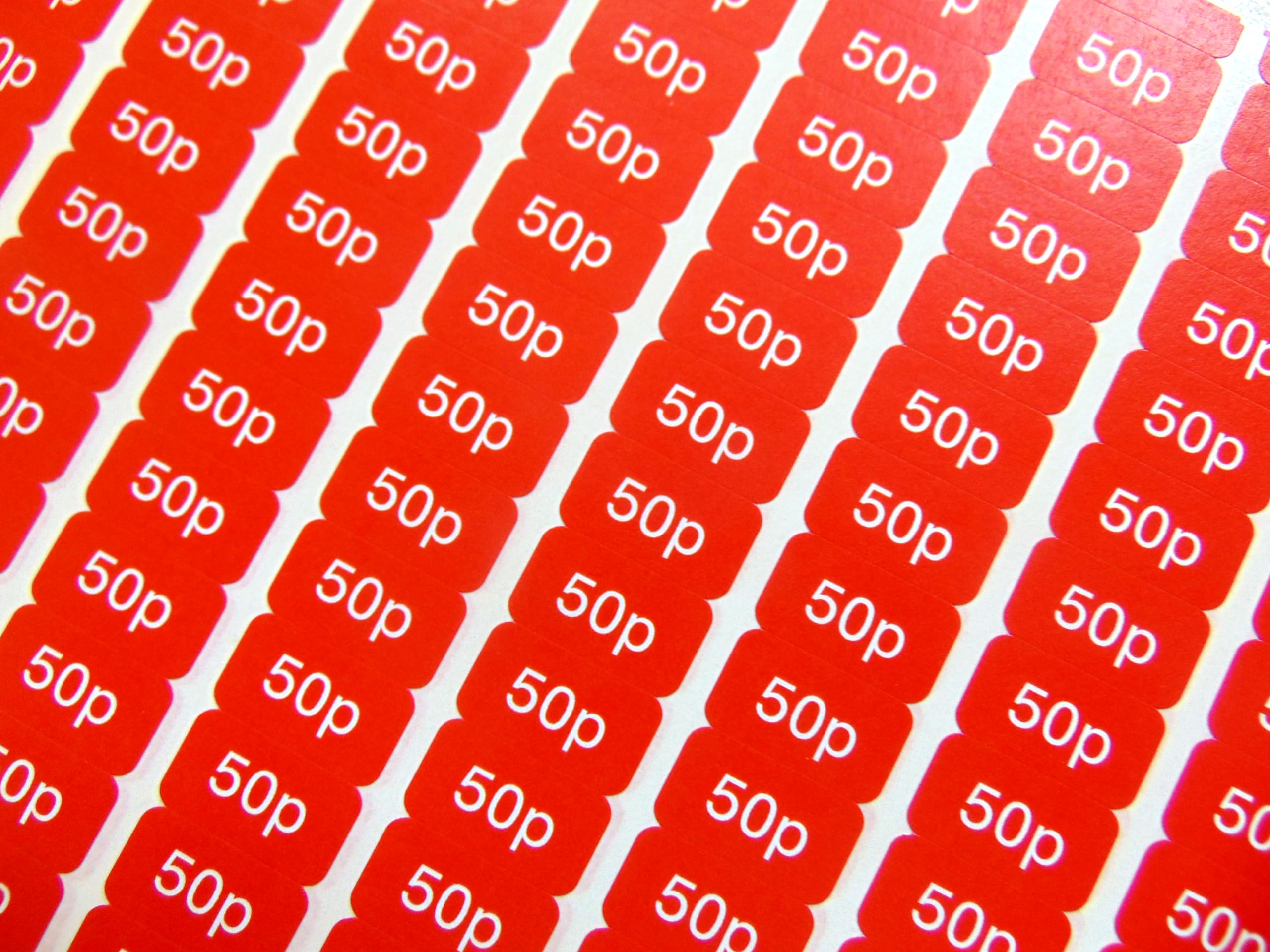 50p White on Red 17.8x10mm Price Promotional Display Stand Point of ...