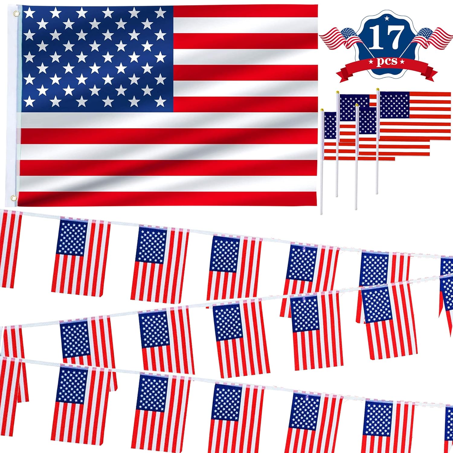 Funnlot American Flags 3ft x 5 ft, American Flag Bunting , USA Flags ...