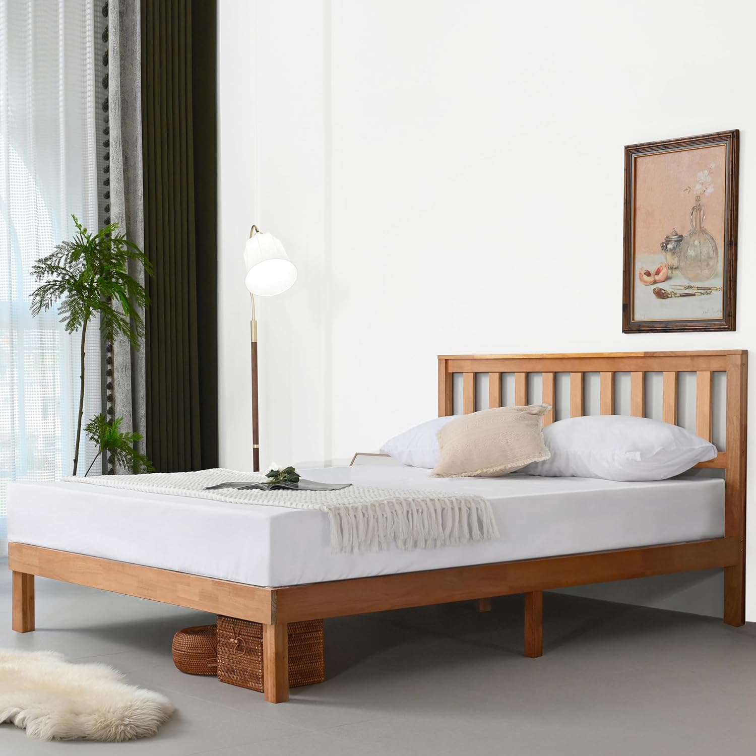 Amazon.com: DELAVIN Solid Wood Queen Bed Frame with Headboard, Mid ...