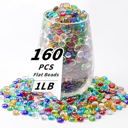 Amazon.com: 1 LB Mixed Color Flat Glass Beads, 160-180PCS Small Glass ...
