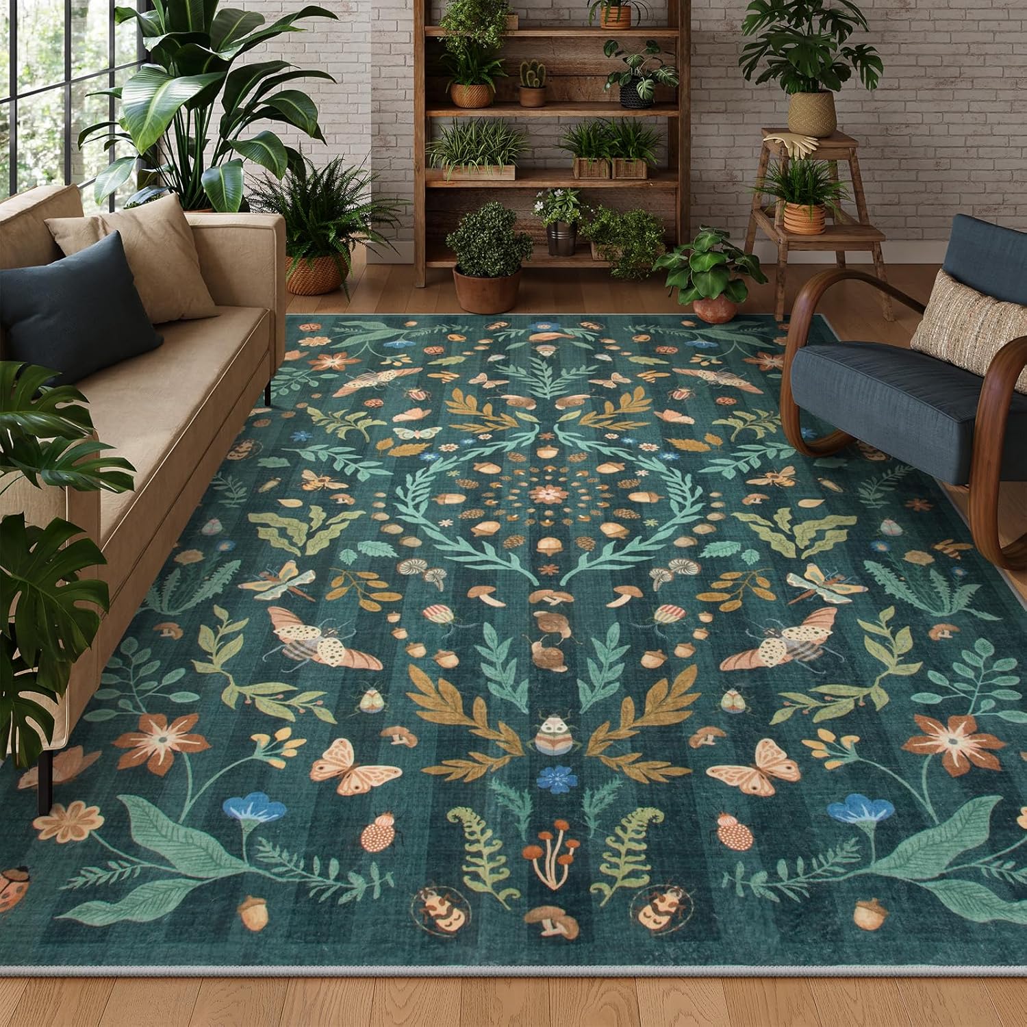 Amazon.com: Lahome Insect Botanical Washable 8x10 Area Rugs for Living ...
