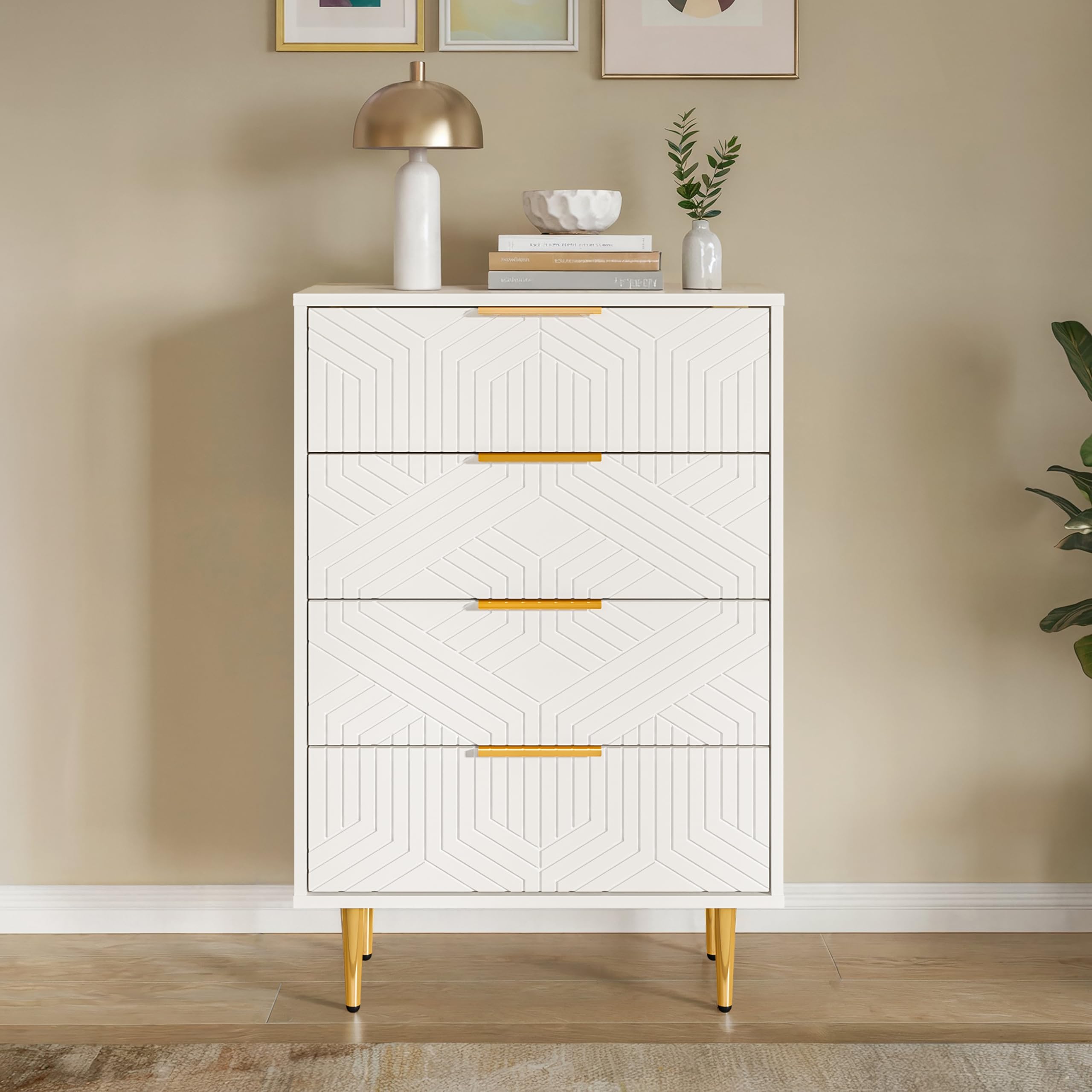 Amazon.com: FOTOSOK White Dresser with 3 Drawers, White Gold Dresser ...