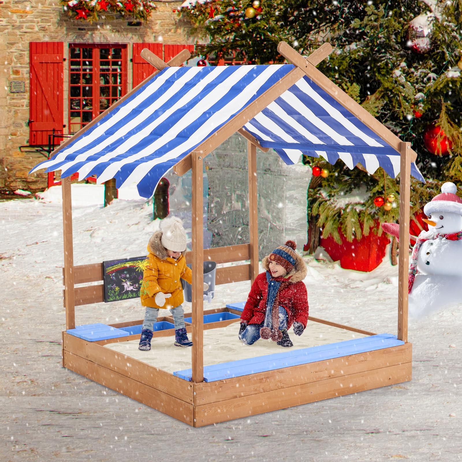 Amazon.com: Pipleo Sandbox with Roof, 49'' Kids Large Wooden Sand Box ...