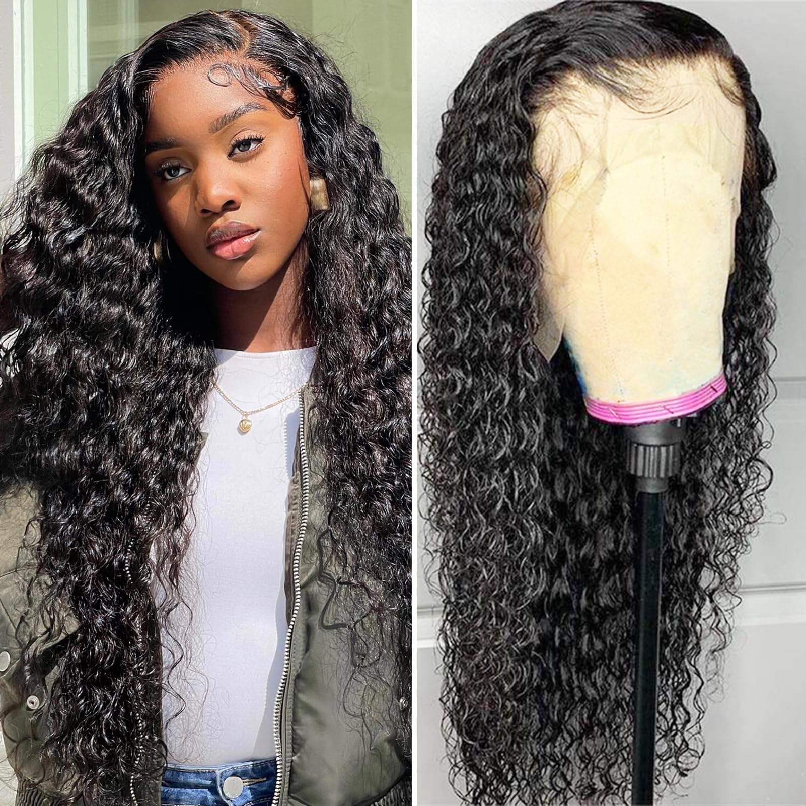 Amazon.com : QIAROU Water Wave Lace Front Wigs Human Hair 180% Density ...