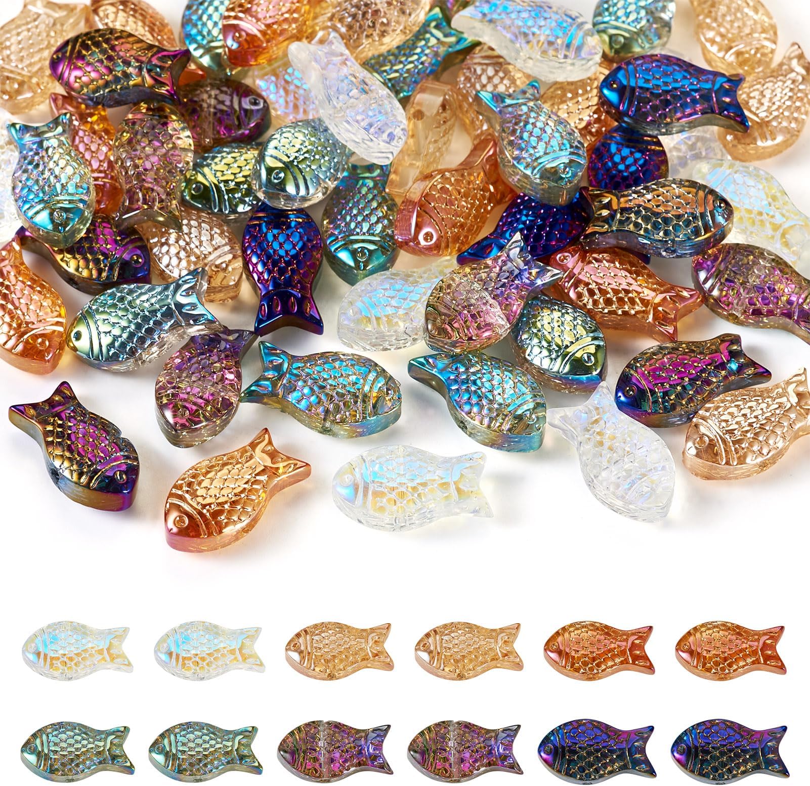 Amazon.com: Sukiiy 200PCS 8mm Glass Fish Beads for Jewelry Making ...