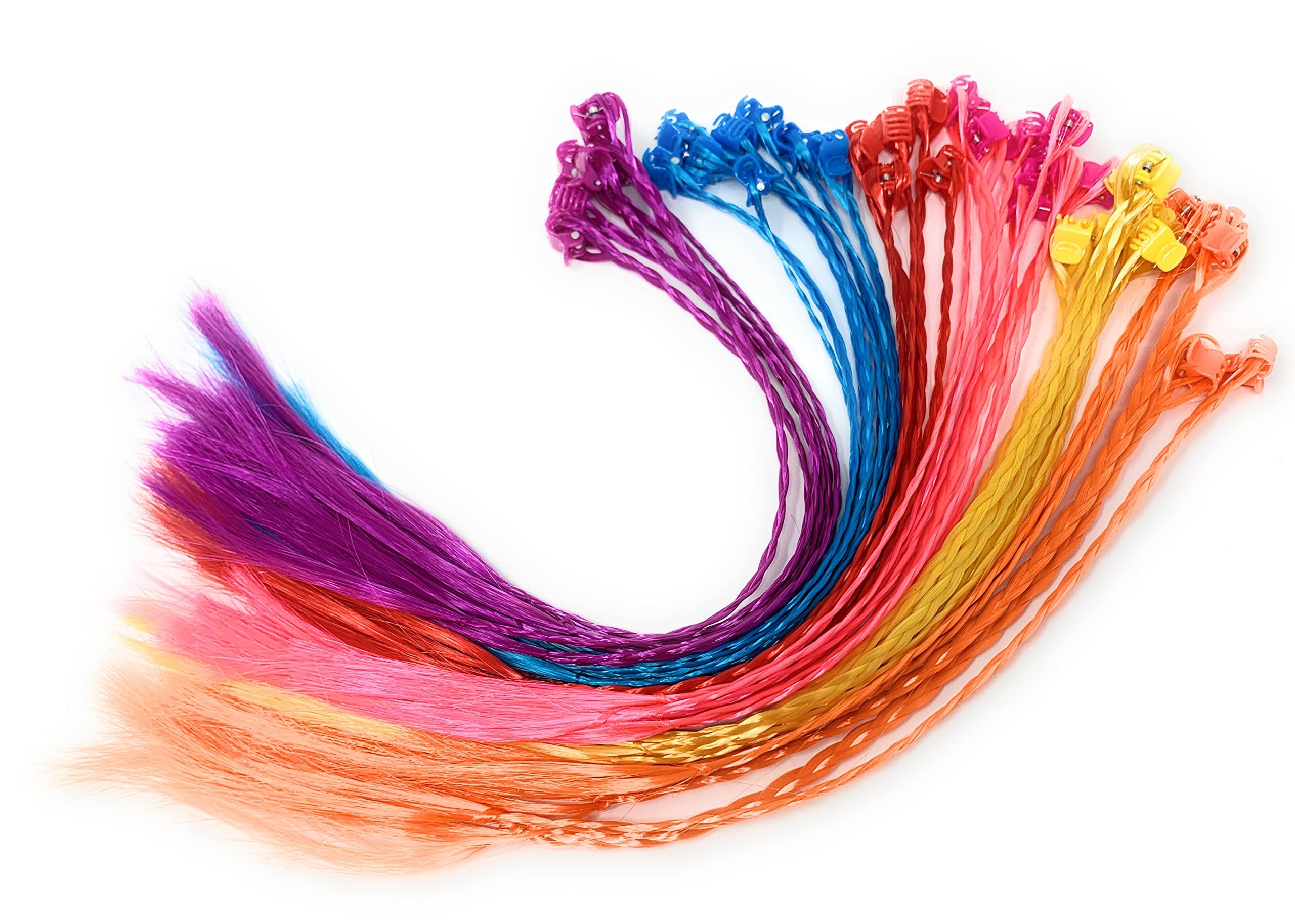 Amazon.com : Bulk 100 Pack Clip-In Neon Hair Braids - 6 Exciting Colors ...