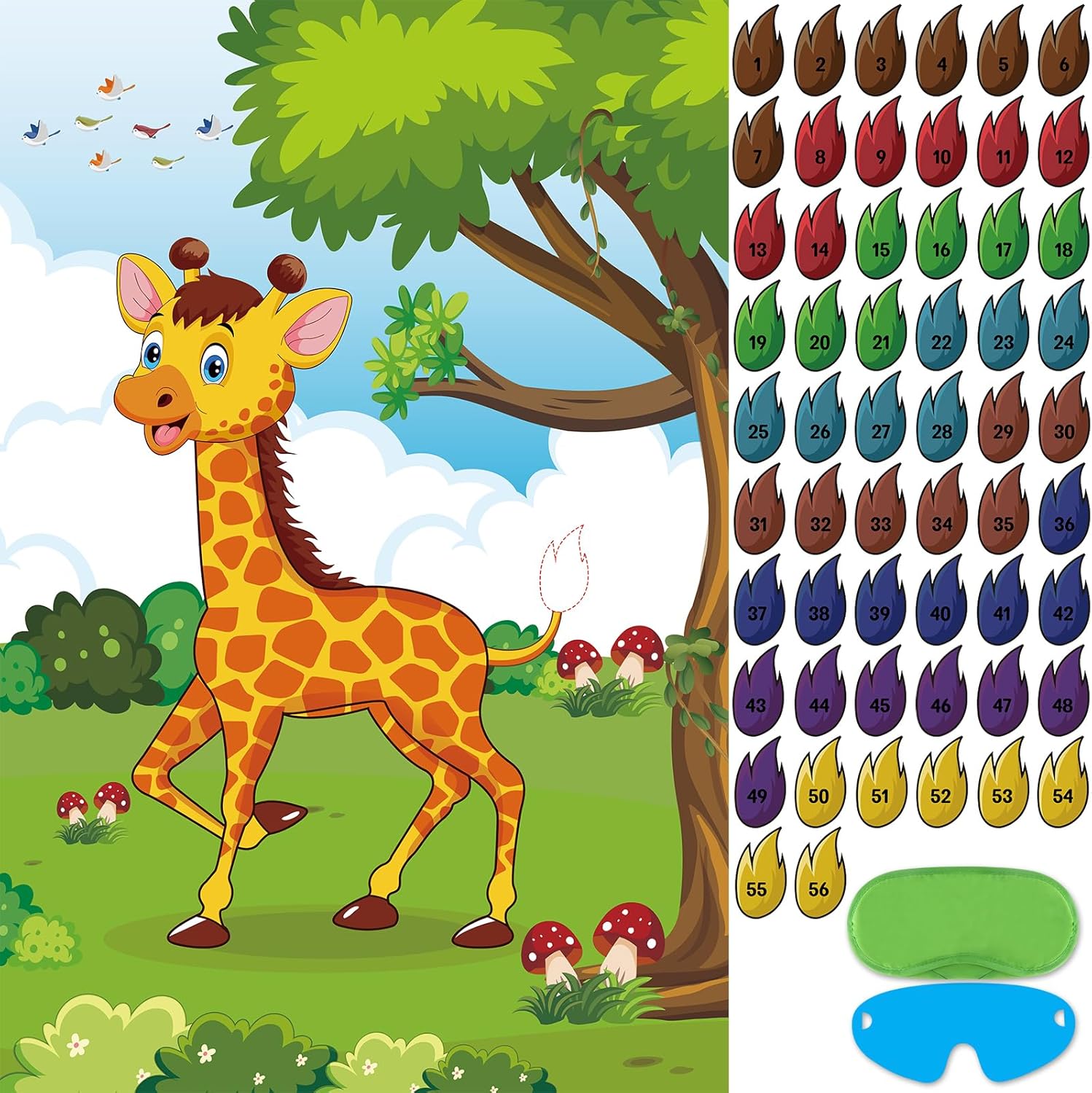 Amazon.com: Hooqict Pin The Tail on The Giraffe Game Birthday Party ...