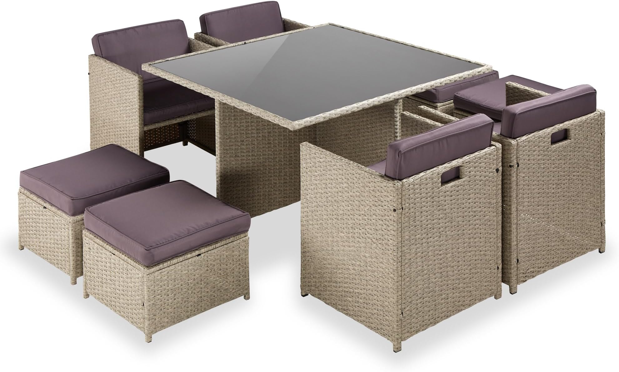 VonHaus Cube Garden Dining Set - Rattan Effect 4-8 Seater Dining Table ...