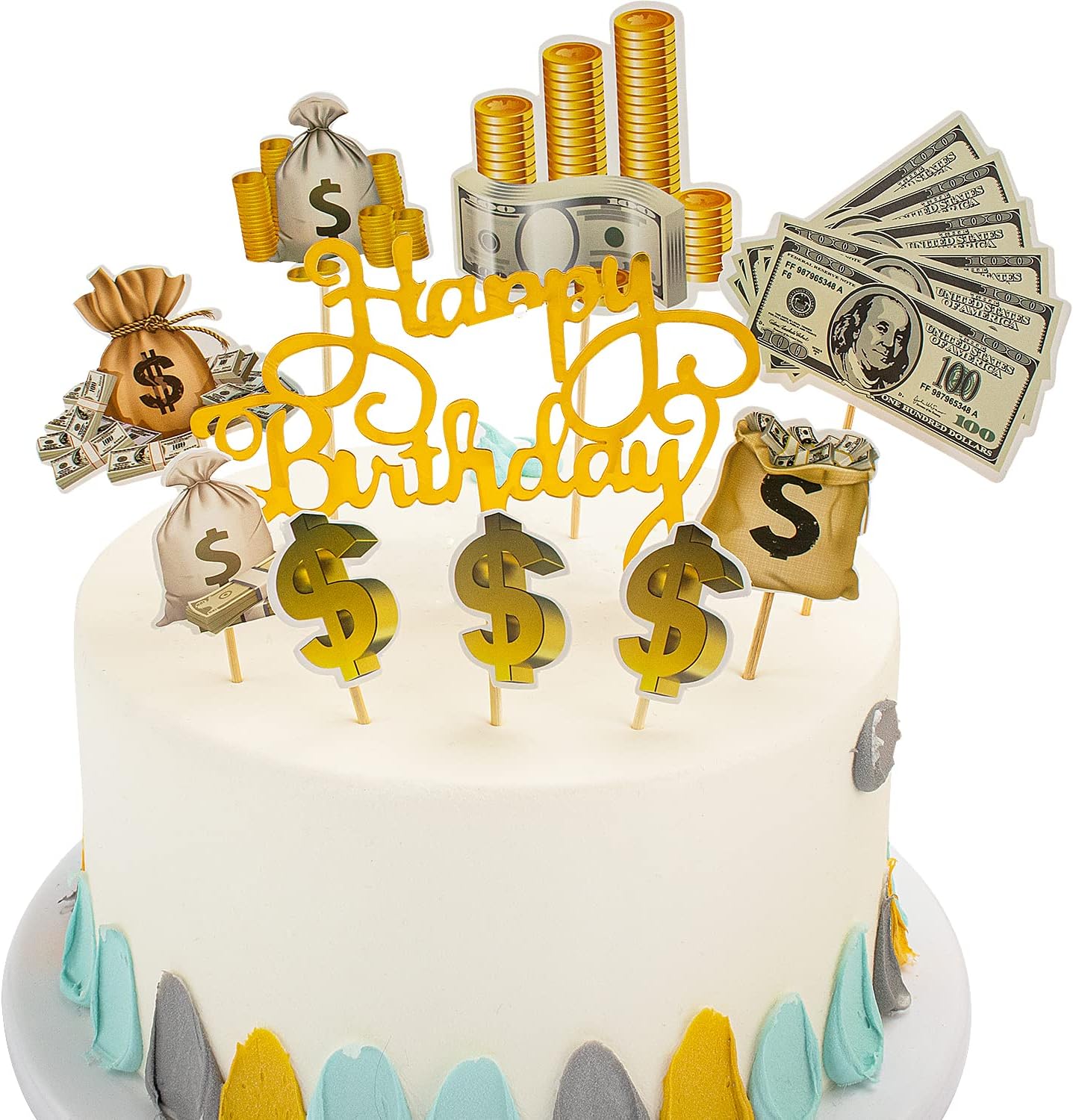 Amazon.com: Dollar Cake Topper Dollar Cupcake Topper Money Theme Cake ...